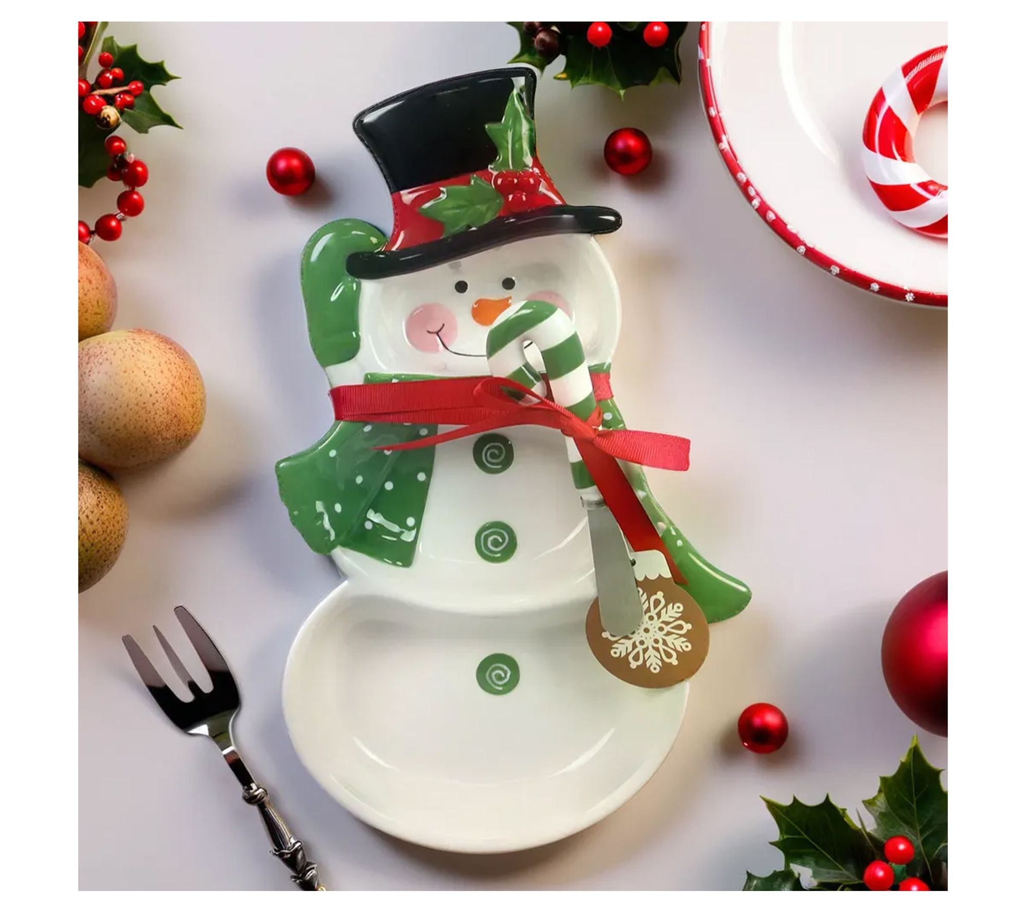 Young's Ceramic Winter Whimsy Snowman Chip & Dip w/ Spreader - QVC.com