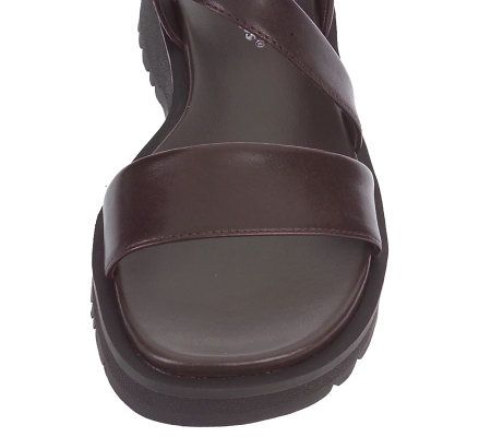 Bare Traps Leather Double Strap Comfort Slides with Backstrap - QVC.com