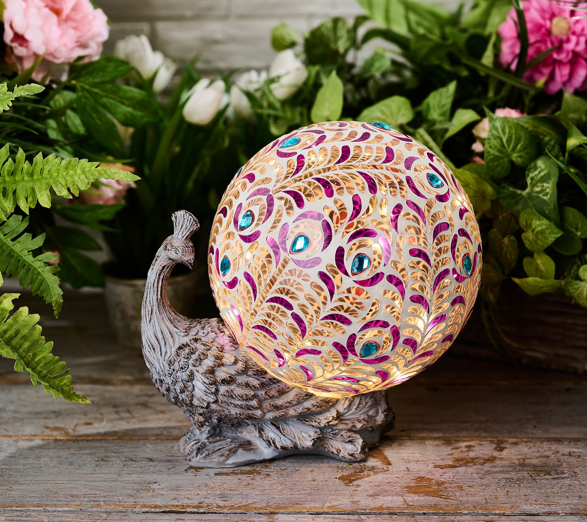 "As Is" Barbara King Peacock w/ Illuminated 10" Jeweled Gazing Ball ...