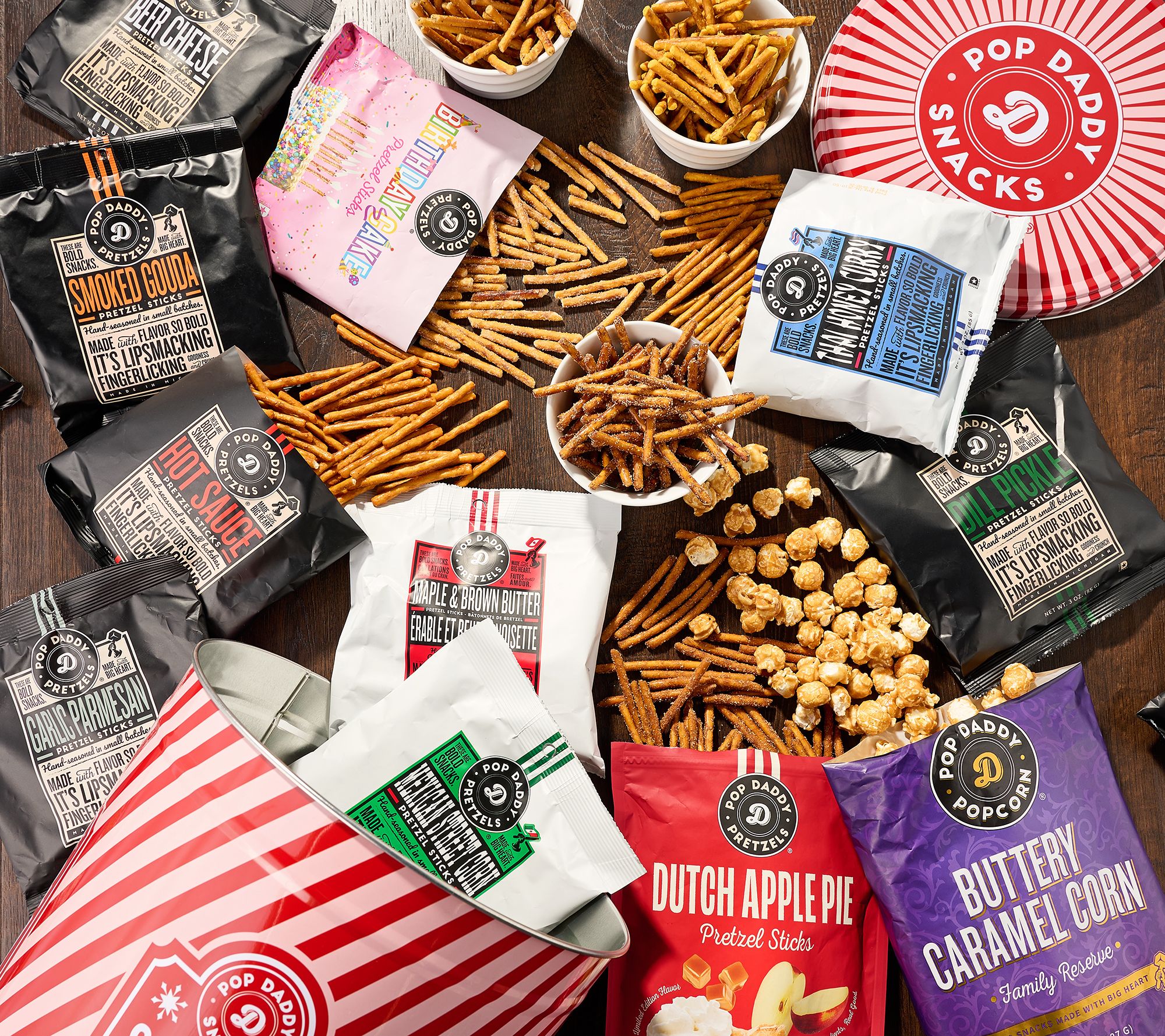 Pop Daddy 14-pc Pretzel & Popcorn Holiday Tin - QVC.com