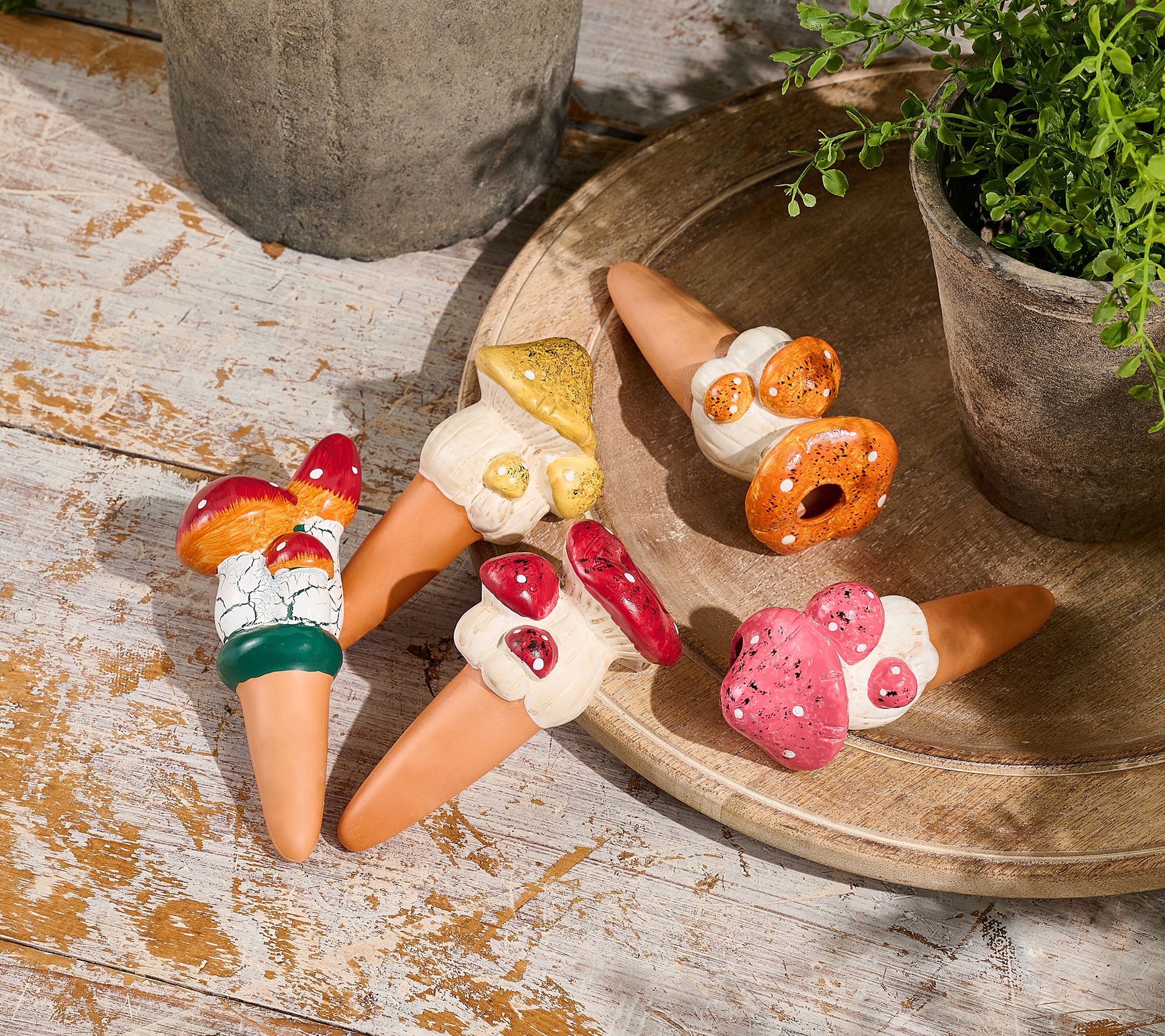 "As Is" Marigold Set of 5 Ceramic Mushroom Plant Watering Stakes - QVC.com