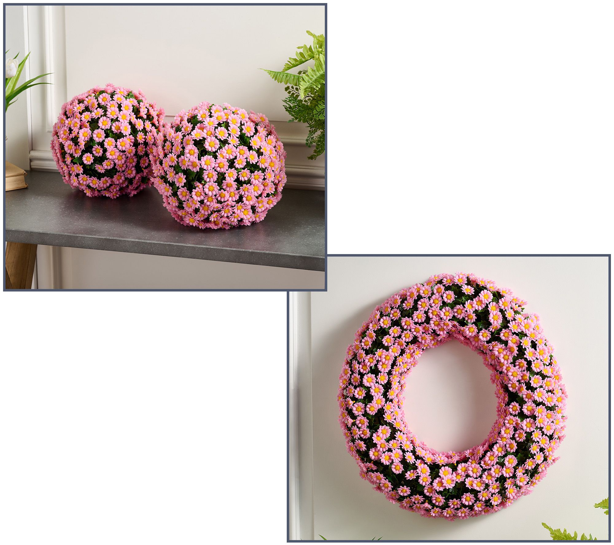Wicker Park Choice of Faux Daisy Wreath or Garden Spheres - QVC.com
