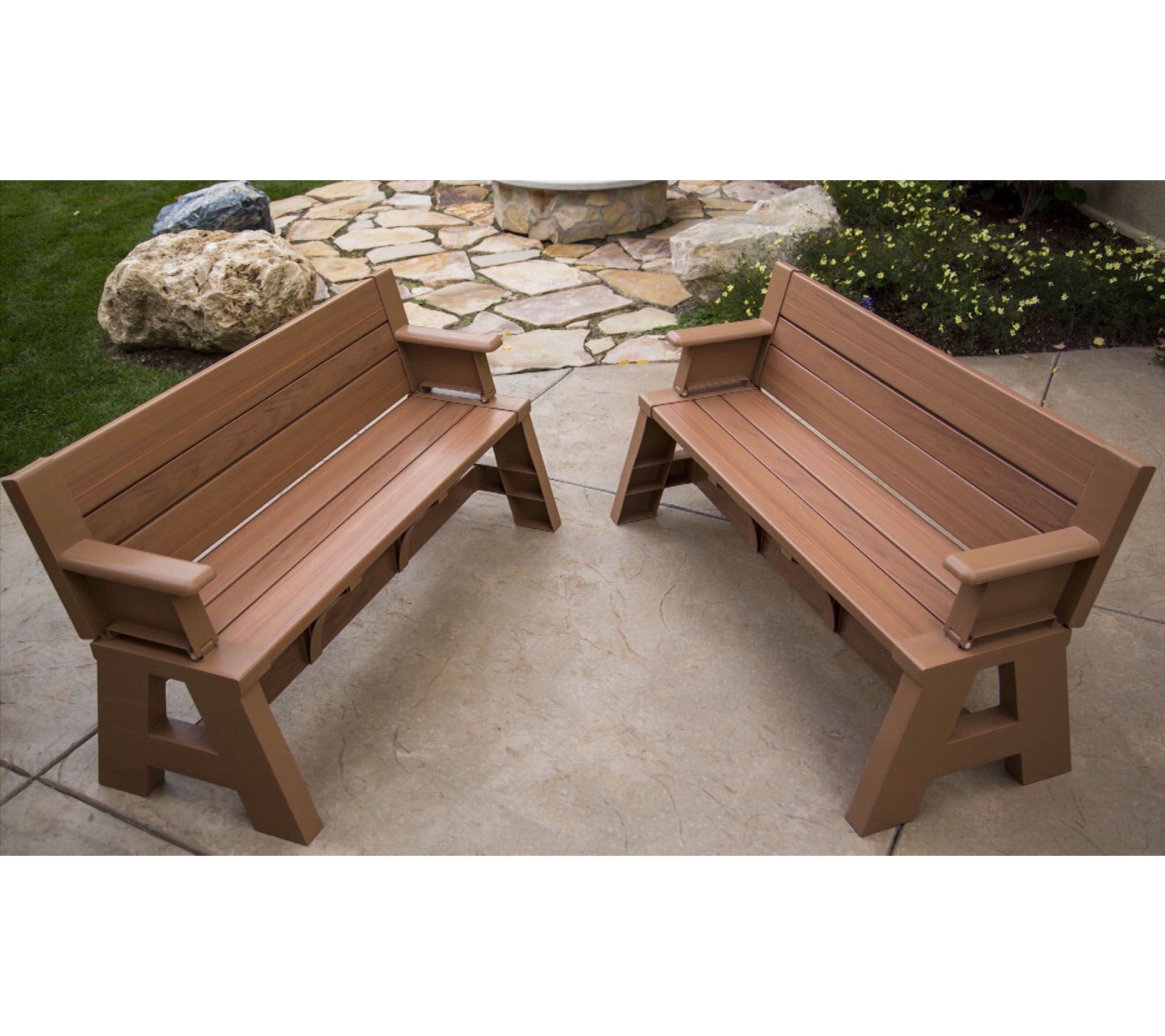 Convert-A-Bench Faux Wood Outdoor 2-in-1 Bench-to-Table w/ 5 Year LMW ...