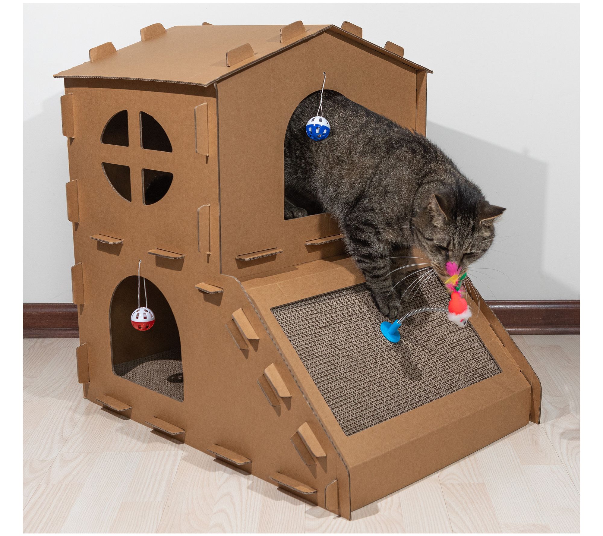 Petmaker Multi-Level Cat House with ScratchingPads and Toys - QVC.com