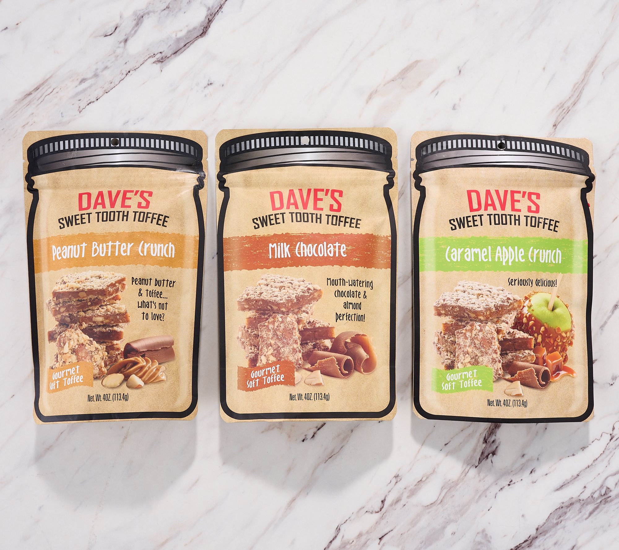 Dave's Sweet Tooth (3) Bags Handcrafted Soft Toffee - QVC.com