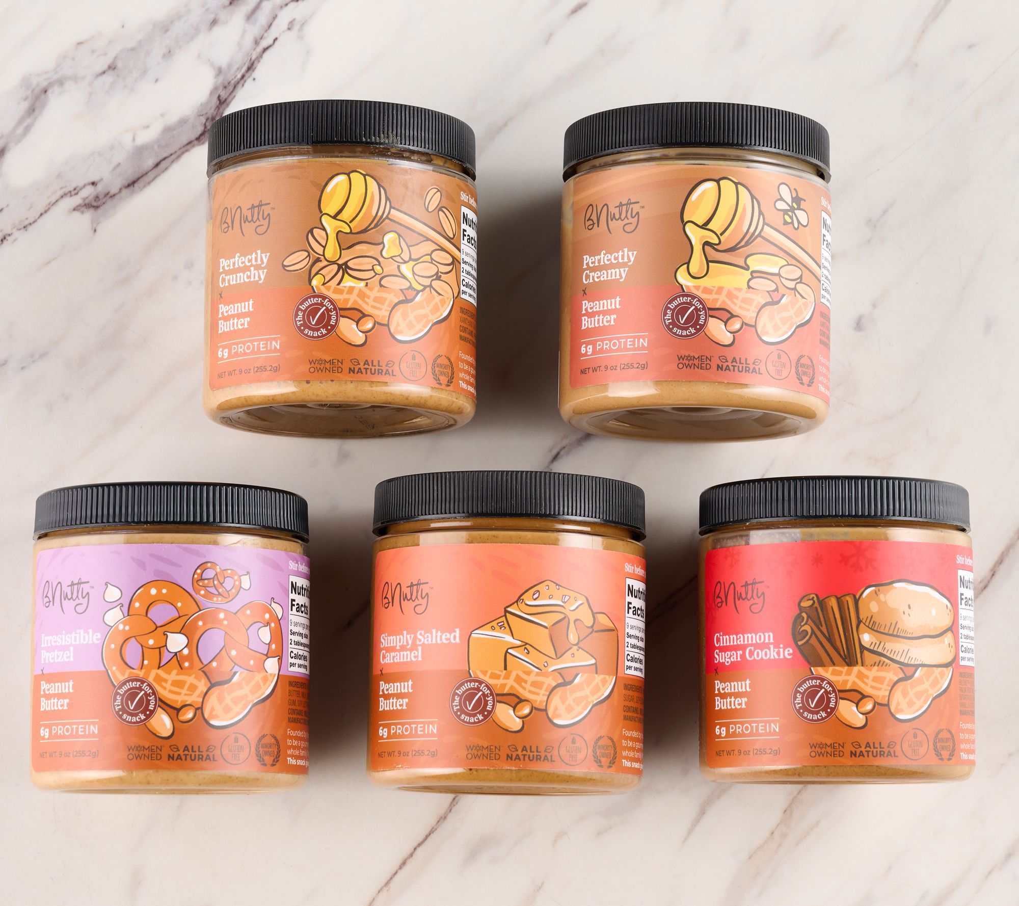 Bnutty (5) 9oz Sweet & Salty Gourmet Peanut Butter Spreads - QVC.com