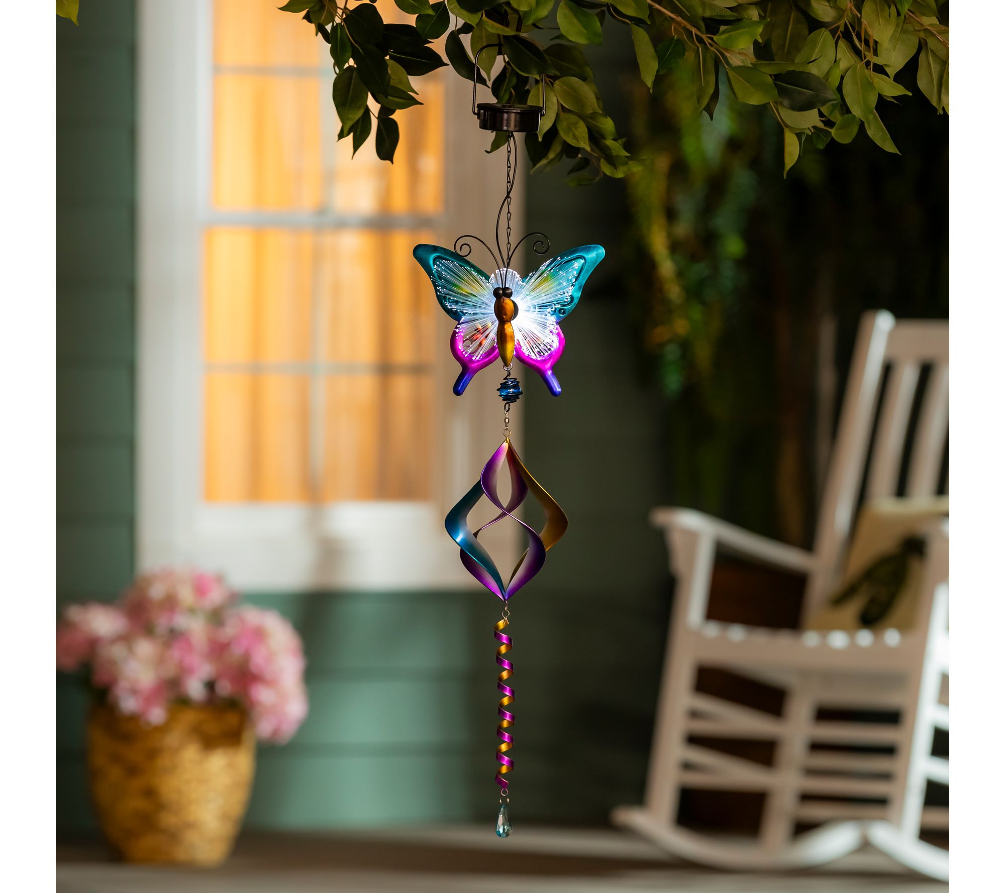 "As Is" Plow & Hearth 31.5" Hanging Solar Butterfly Fiber Optic Twirler ...
