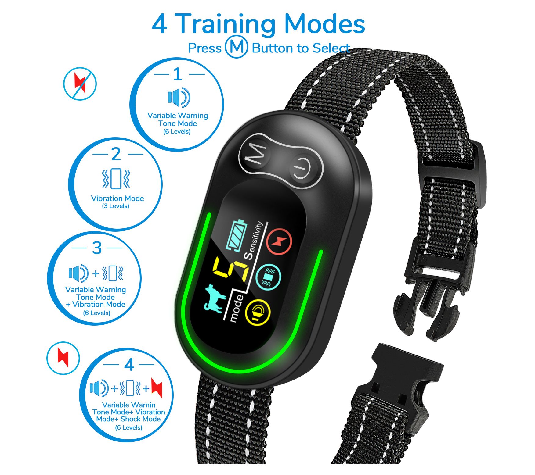 Pet Life Digi-Bark LED 5-Level Anti-Bark Collar - QVC.com