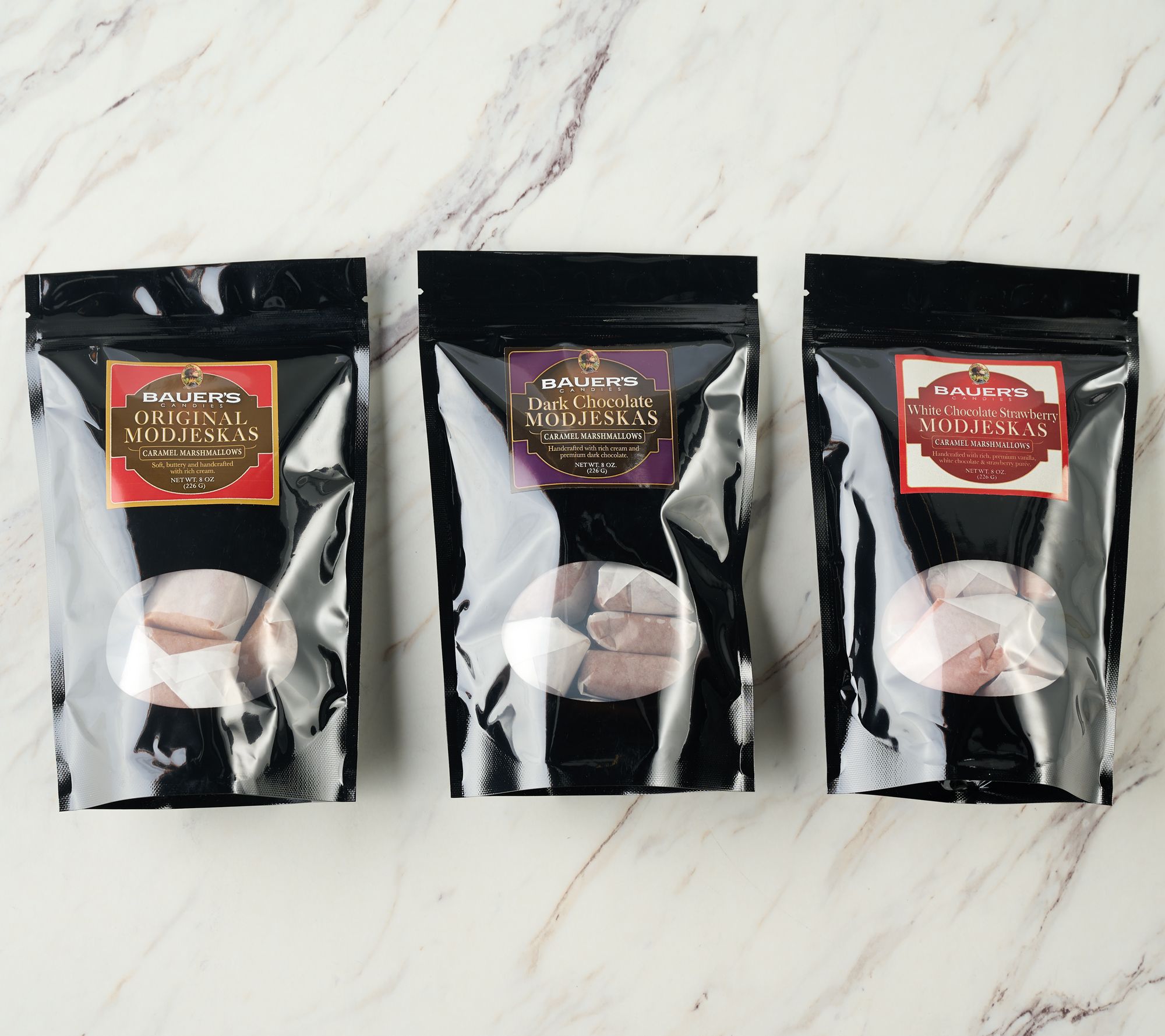 Bauers Candies (3) 8-oz Bags Marshmallow Caramel Modjeskas - QVC.com