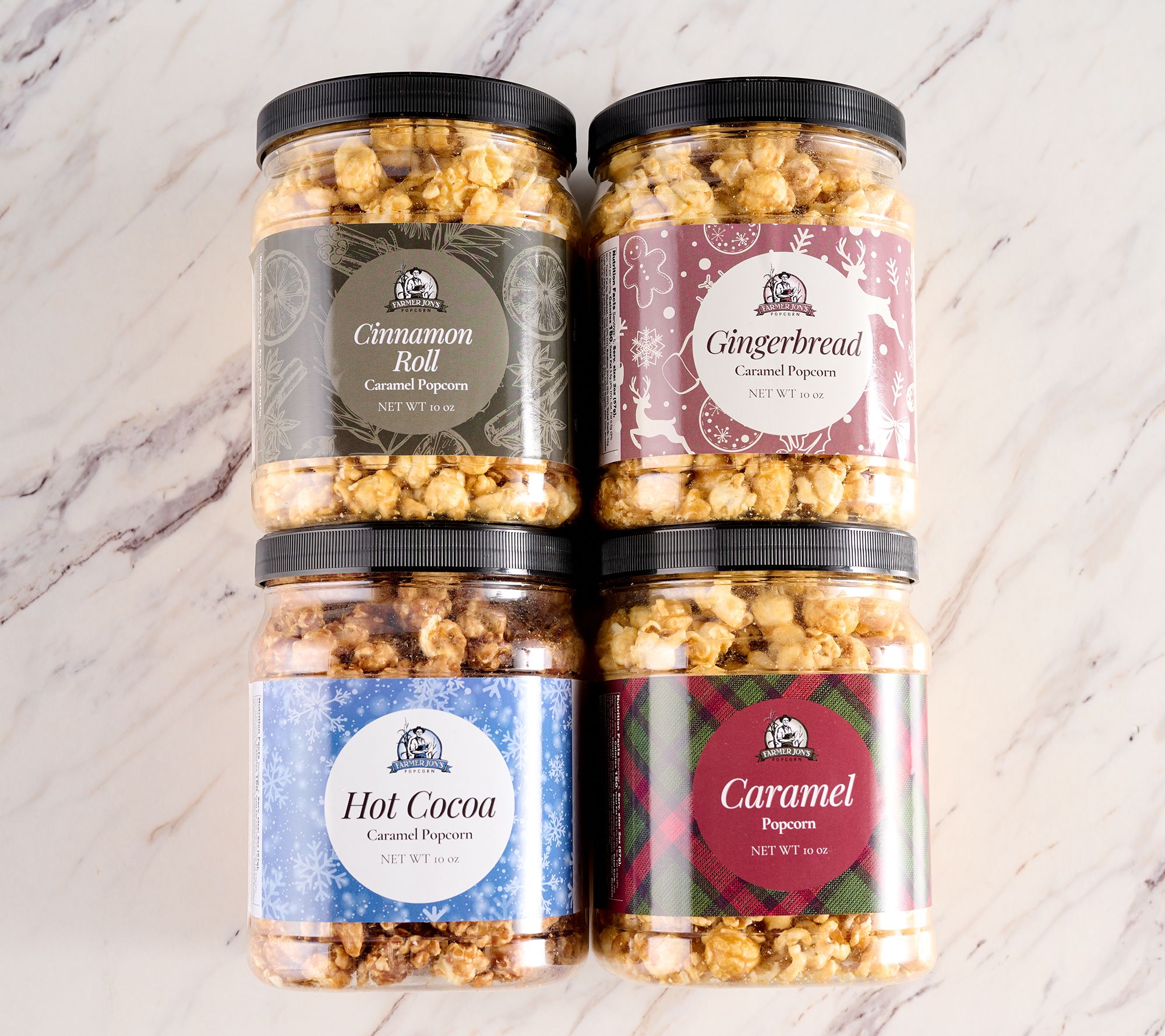 Farmer Jon's (4) 10oz Jars Gourmet Caramel Popped Popcorn - QVC.com
