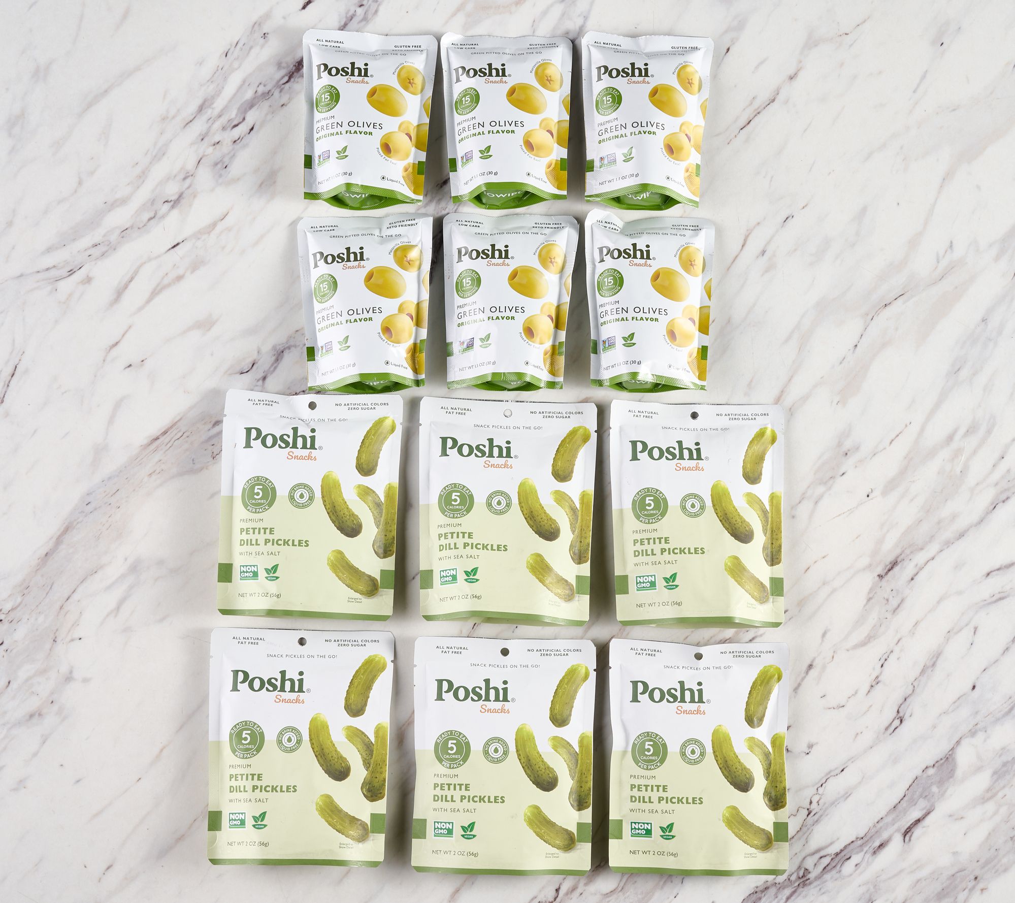 Poshi 12 Snack Packs Premium Green Olives & Petite Pickles - QVC.com