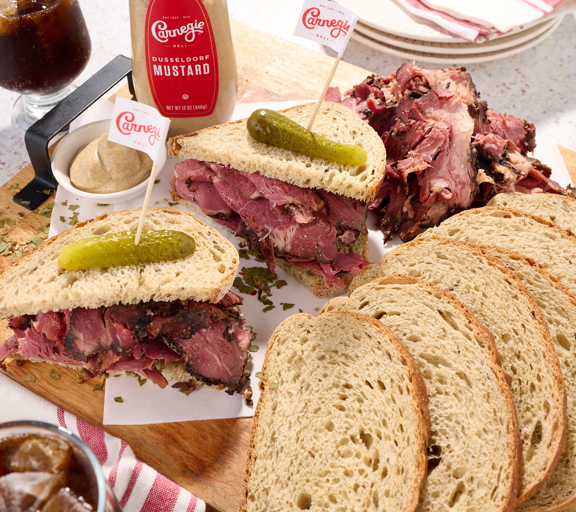 Carnegie Deli (3) 12-oz Packs Sliced Pastrami w/ Rye Bread & Mustard ...