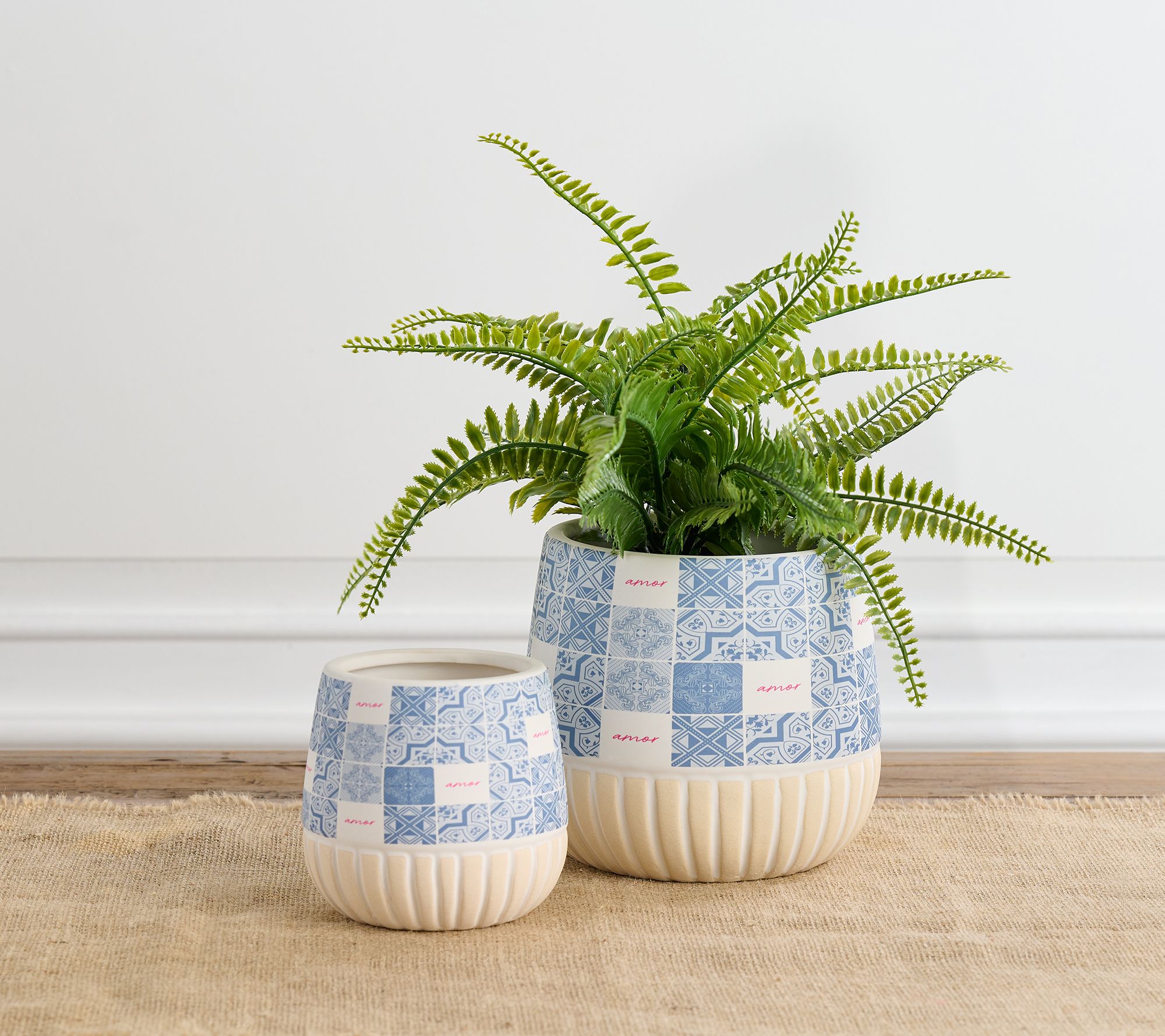 "As Is" Peace Love World Spanish Tile Inspired S/2 Ceramic Planter ...