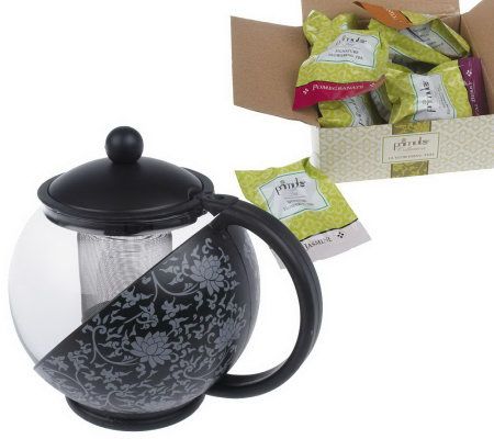 Primula (12) Green Tea Flowers and Teapot Set - QVC.com