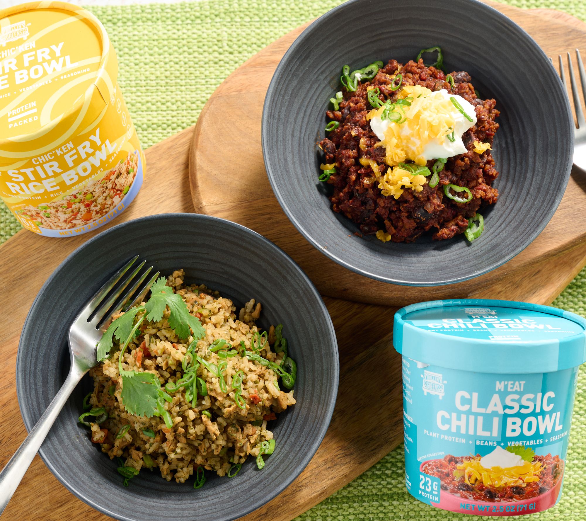 Rollingreens (4) 2.5-oz Plant Based Me'Eat or Chic'Ken Bowls - QVC.com