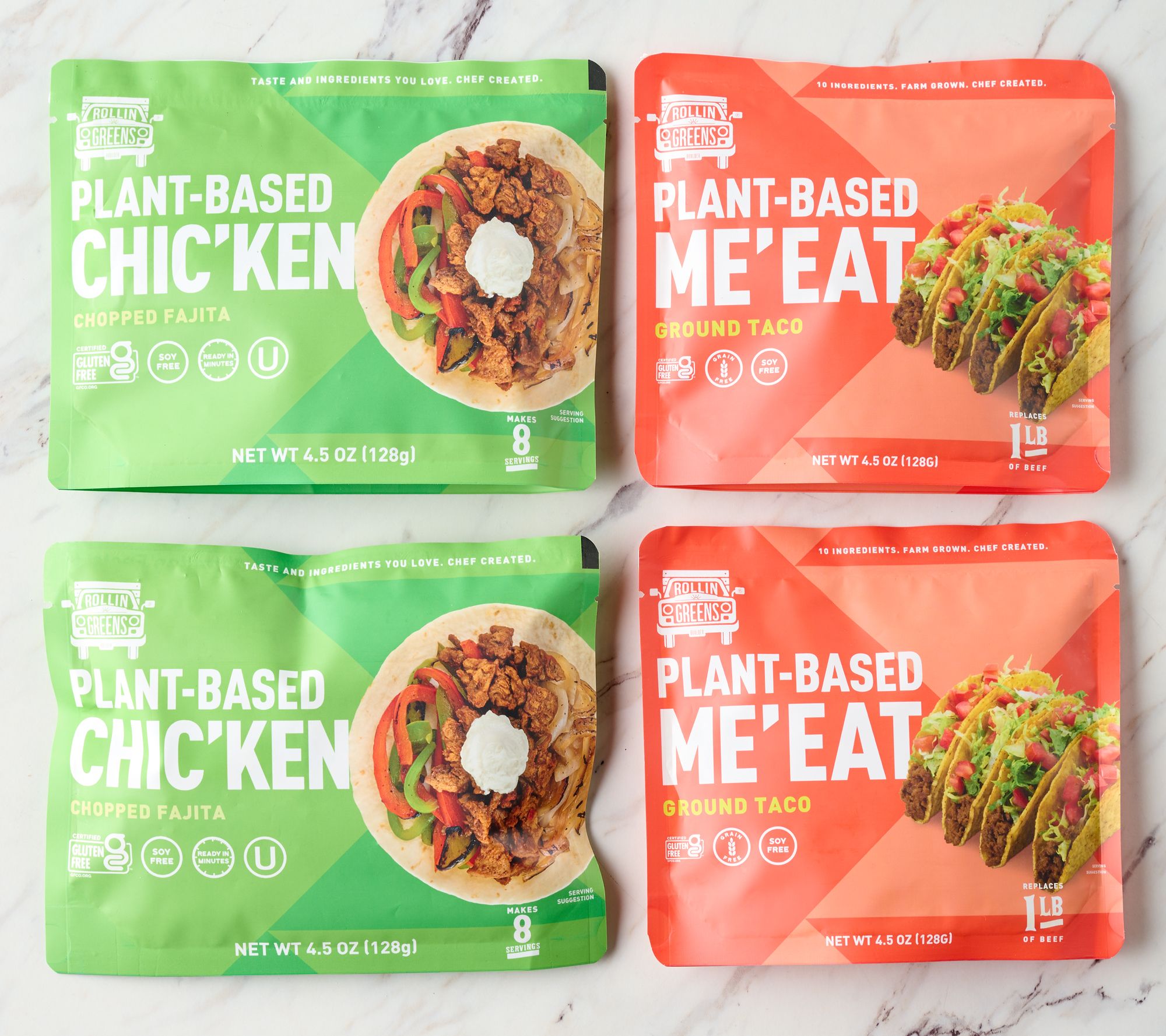 RollinGreens (4) 4.5-oz Bags Plant Based Me'Eat or Chic'Ken - QVC.com