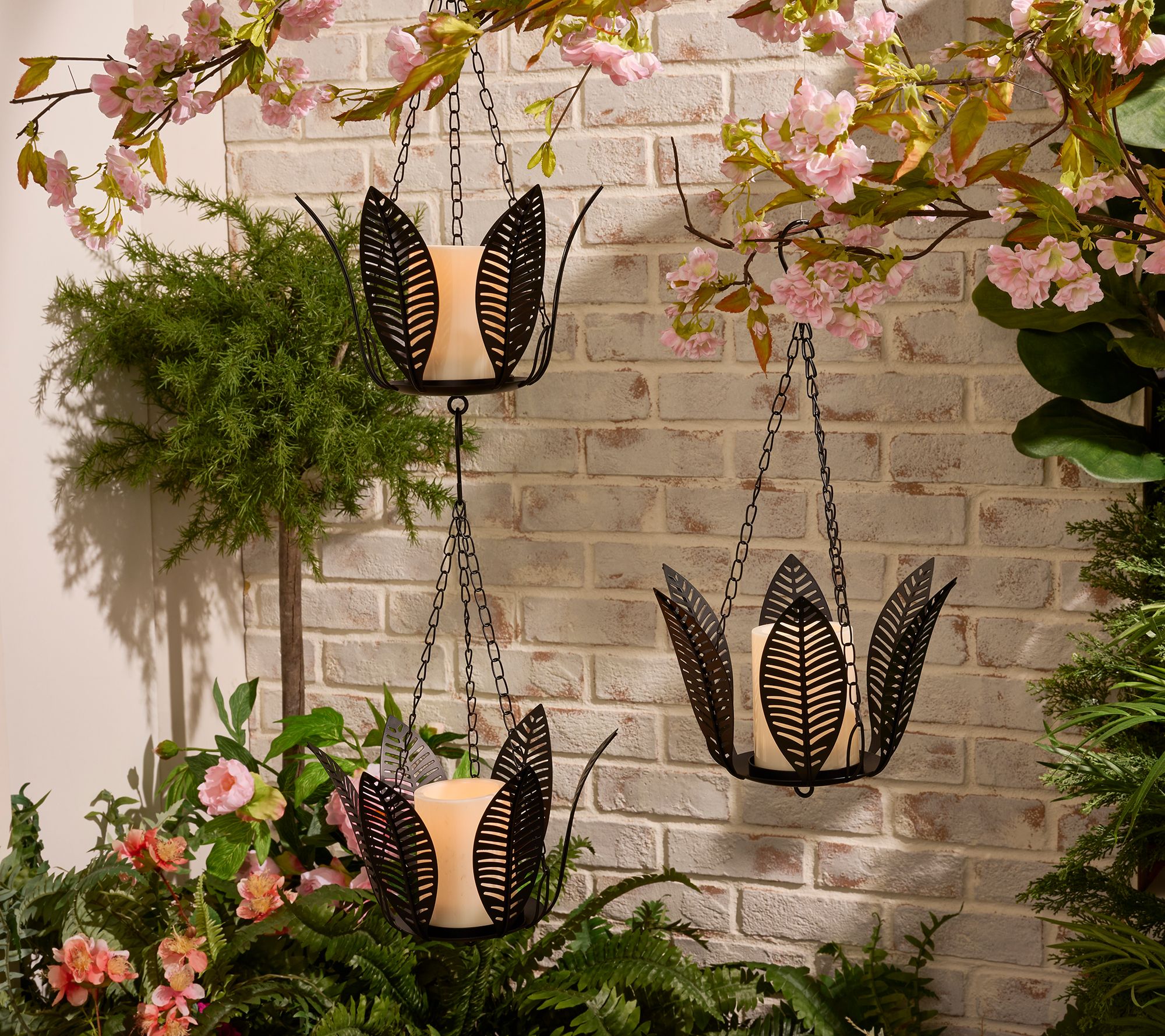 Garden Reflections Hanging Lotus Flowers with Outdoor Candles - QVC.com