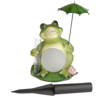 Solar Frog Statue with Rain Gauge and LED Lighted Belly - QVC.com