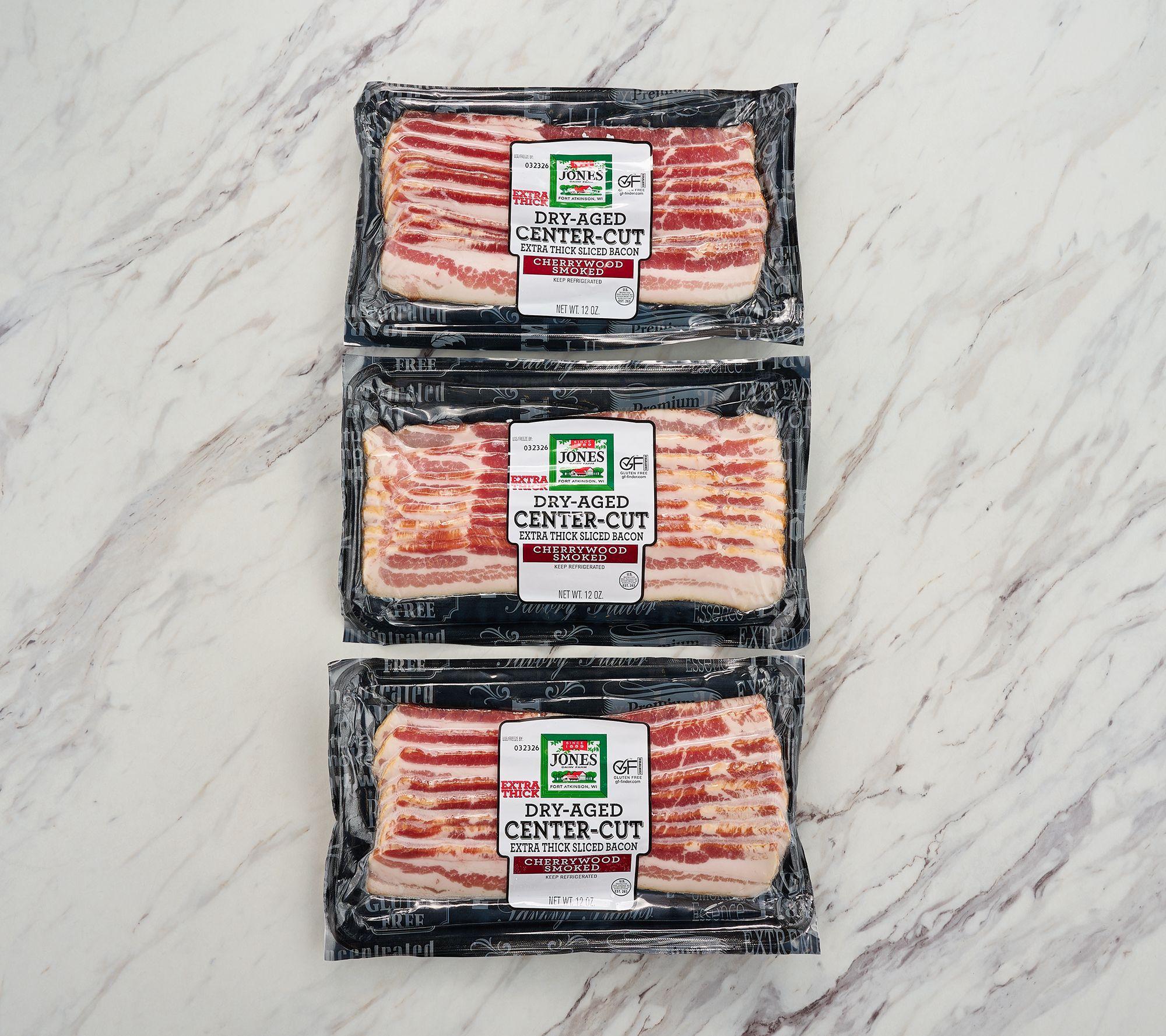 Jones Dairy Farm (3) 12 oz. Dry Aged Thick Cut Cherrywood Sliced Bacon ...