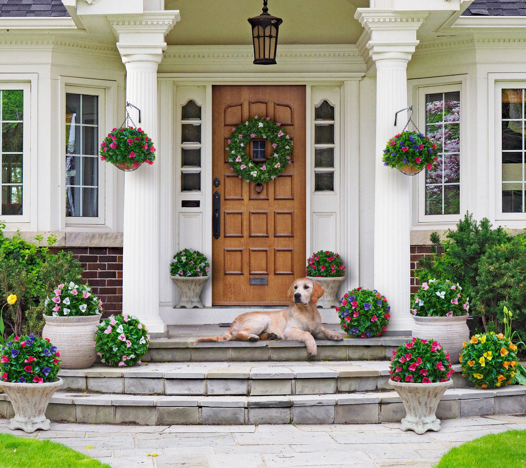 Wicker Park Bougainvillea Faux Spheres, Wreath or Hanging Basket - QVC.com