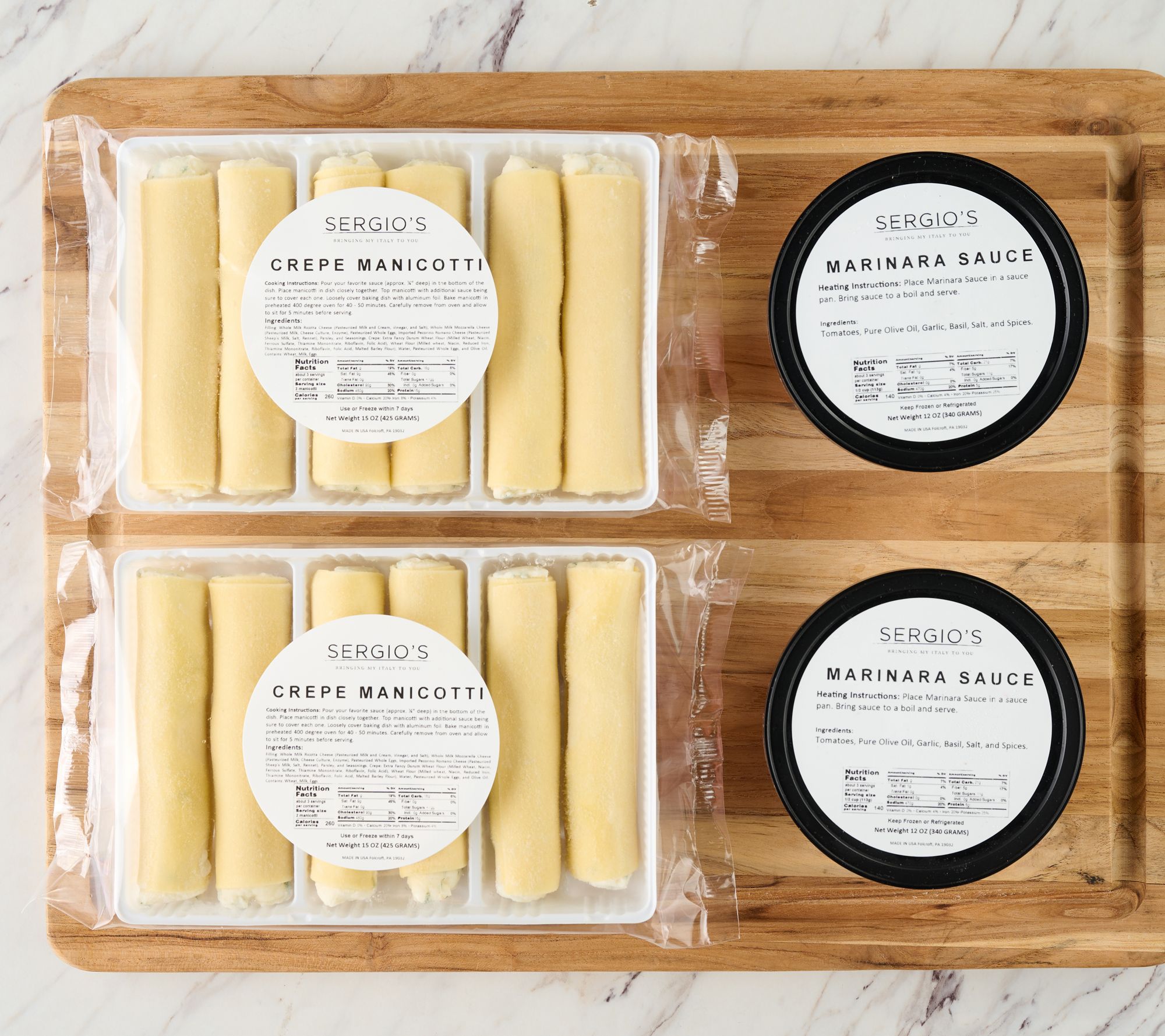 Sergio's (2)15 oz, Crepe Manicotti Trays w/ 24 oz .Sauce Auto-Delivery - QVC.com