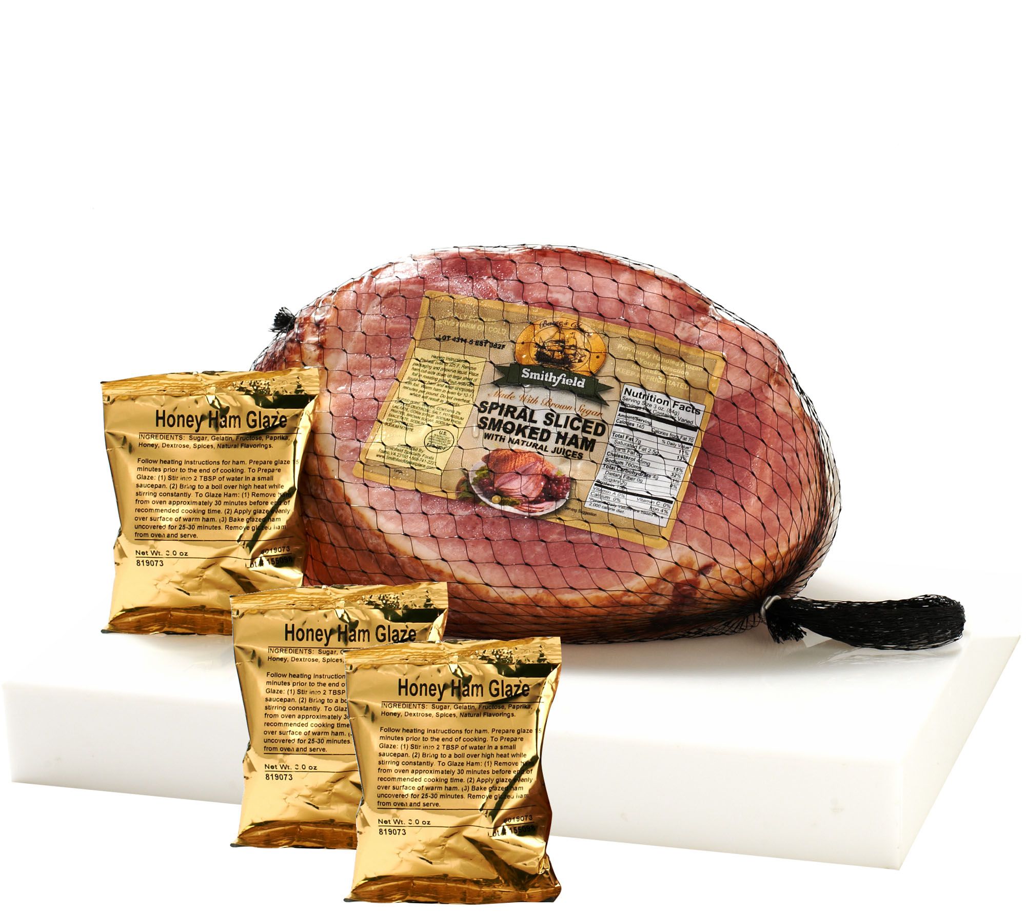 Smithfield 8-9 lbs. Bone in Ham with 3 Glaze Packs - QVC.com