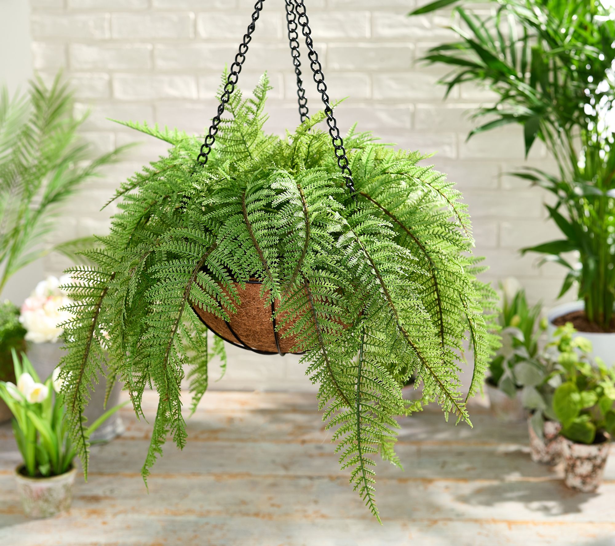 "As Is" Garden Reflections 18" Faux Fern with Faux Soil Hanging Basket ...