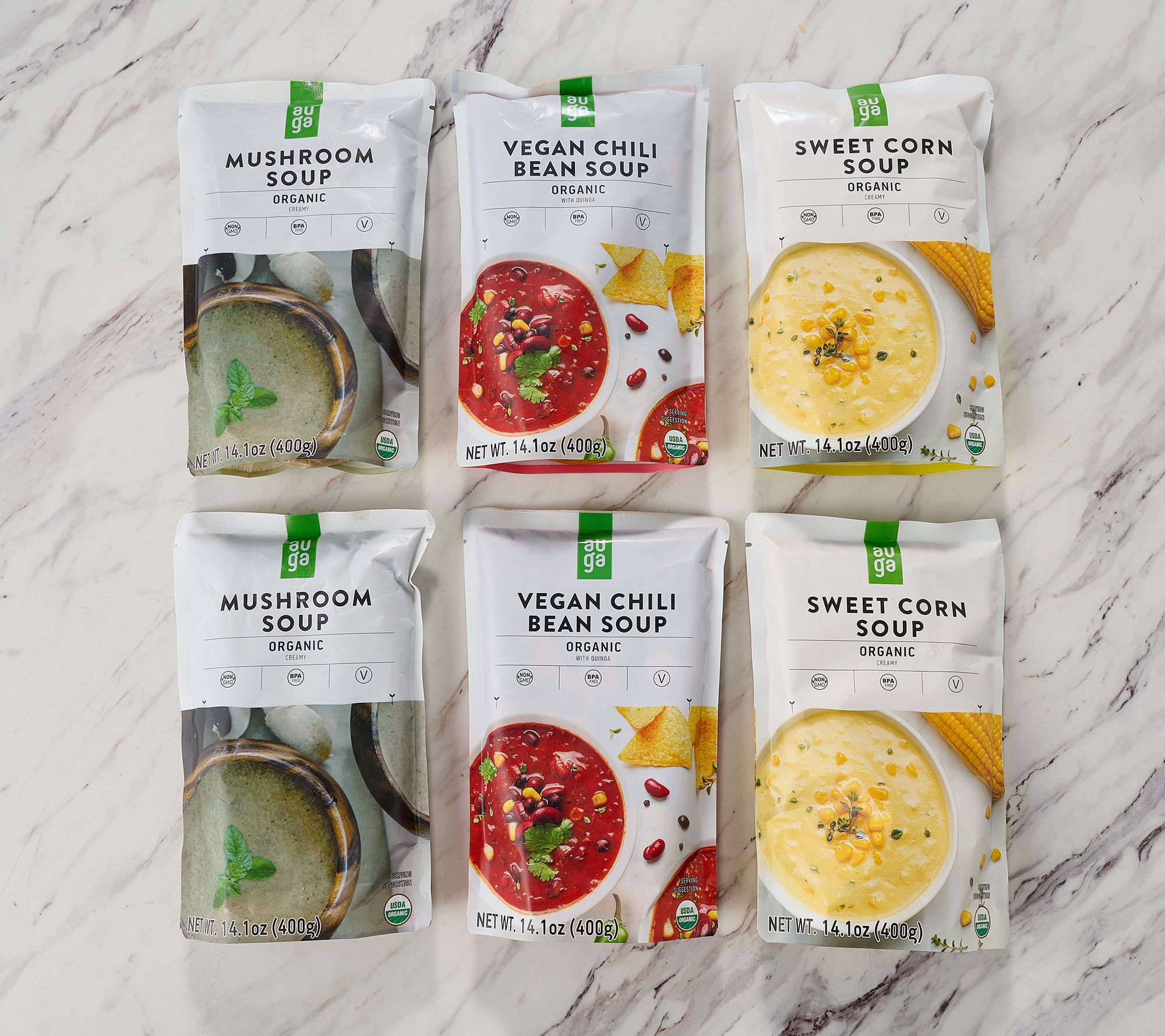 Auga Organics (6) 14.1oz Heat & Eat Soups in Veggie Varieties - QVC.com