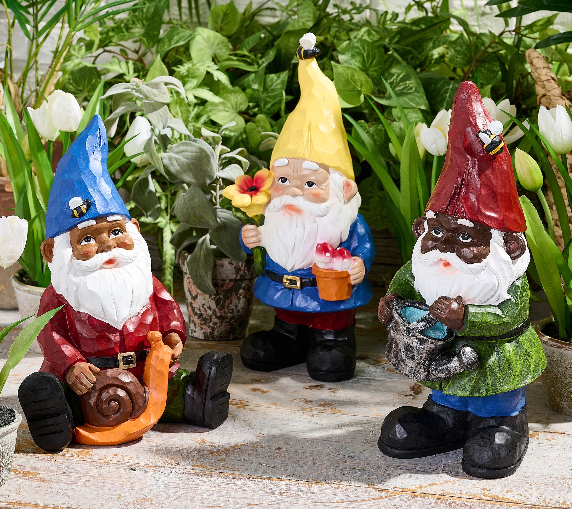 "As Is" Marigold Set of 3 Faux Wood Garden Gnomes - QVC.com