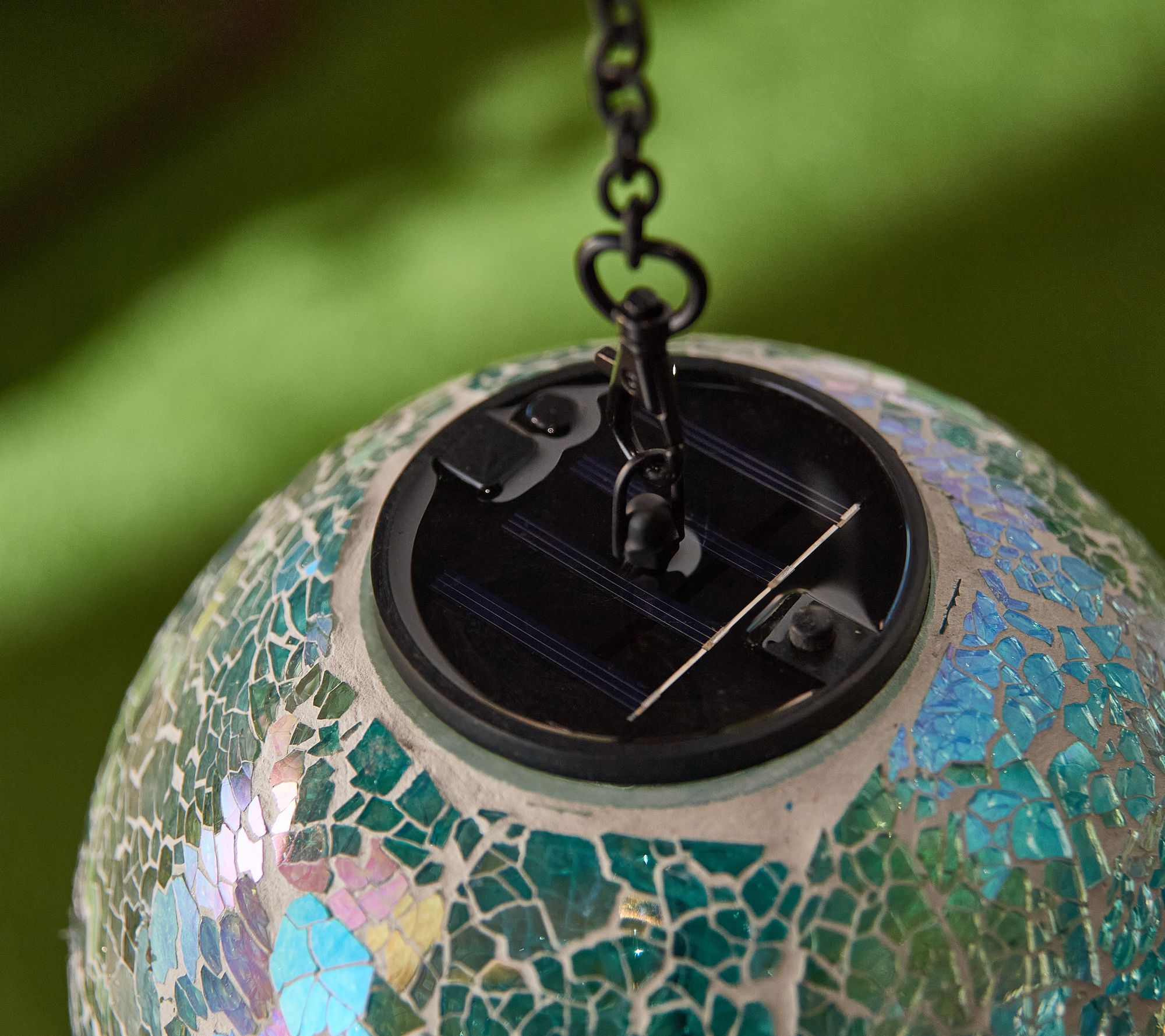 Marigold Illuminated Solar Powered Mosaic Glass Hanging Sphere - QVC.com