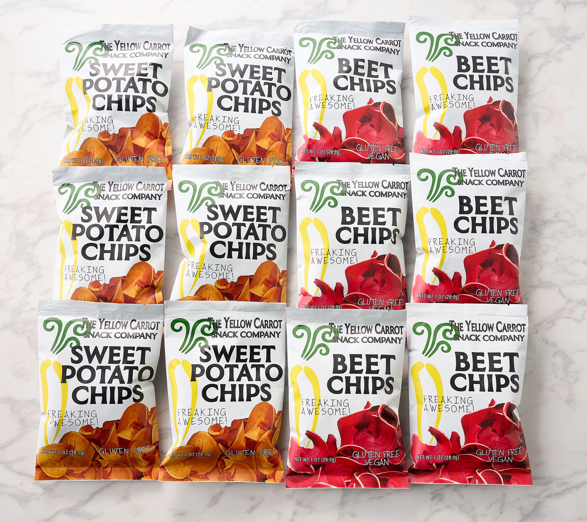 The Yellow Carrot Snack Co. (12) Snack Size Bags of Veggie Chips - QVC.com