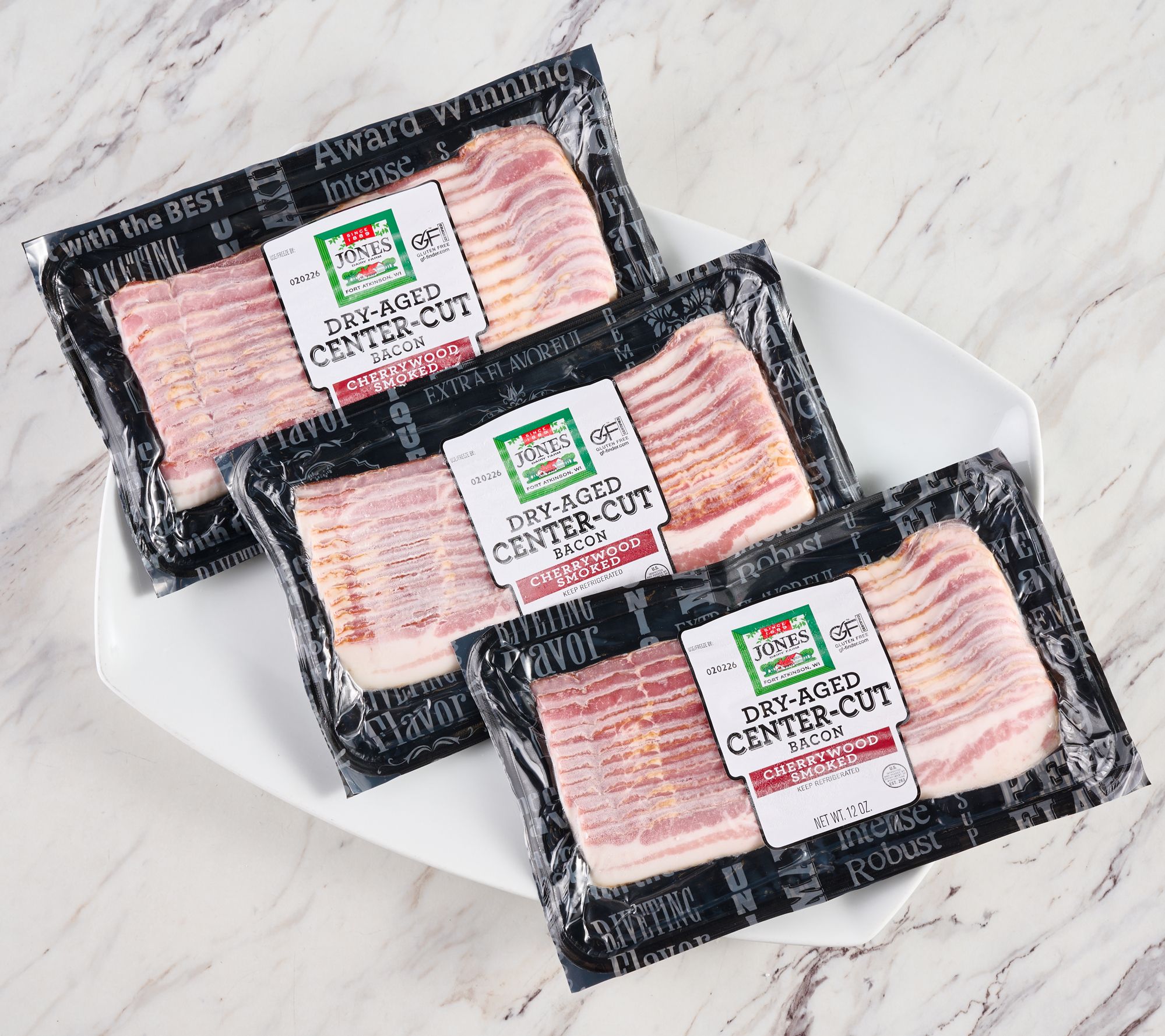 Jones Dairy Farm (3) 12-oz Dry Aged Center Cut Cherrywood Bacon - QVC.com