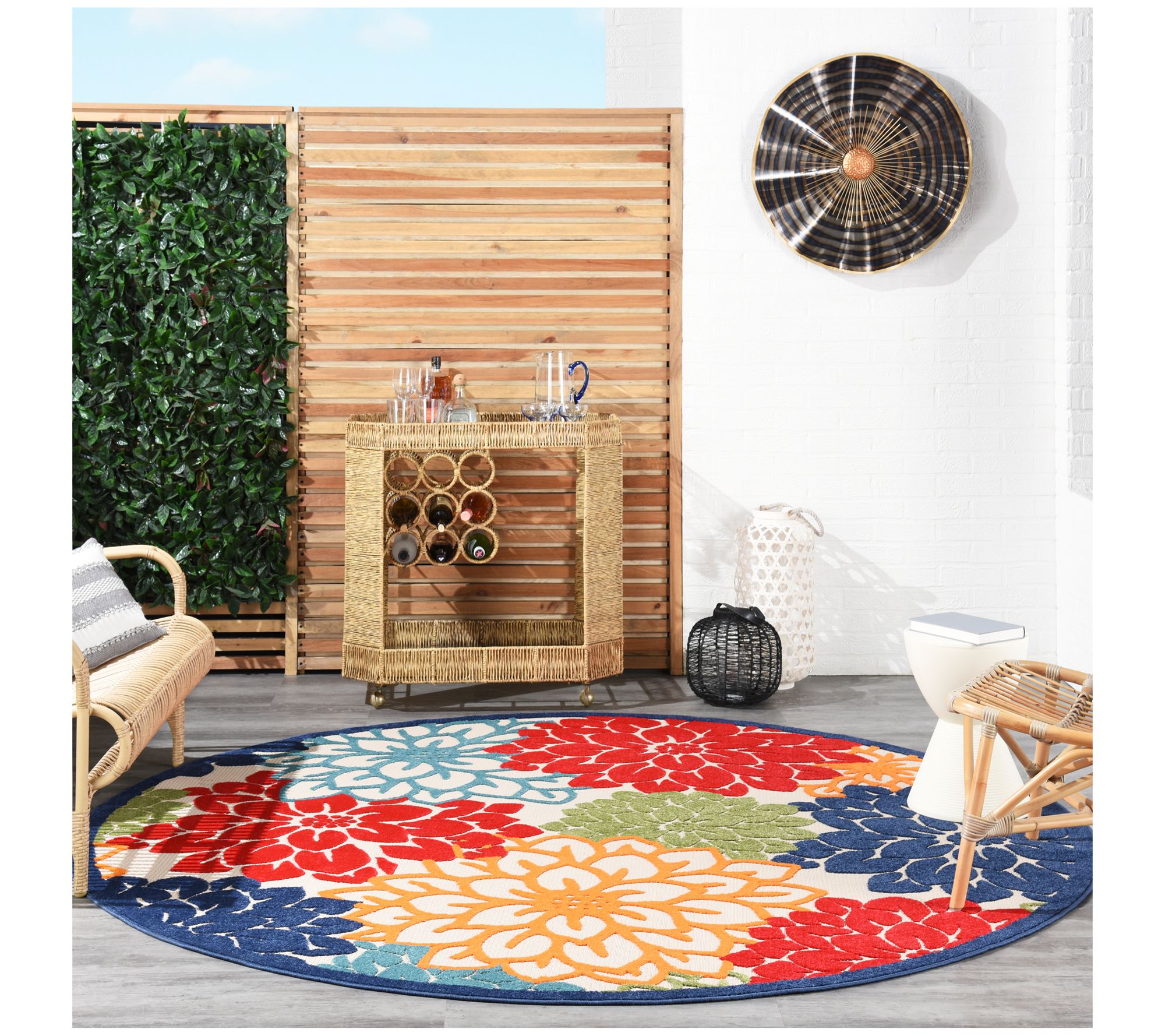 Nourison 94" Round Dahlia Bouquet Indoor/Outdoor High-Low Rug - QVC.com