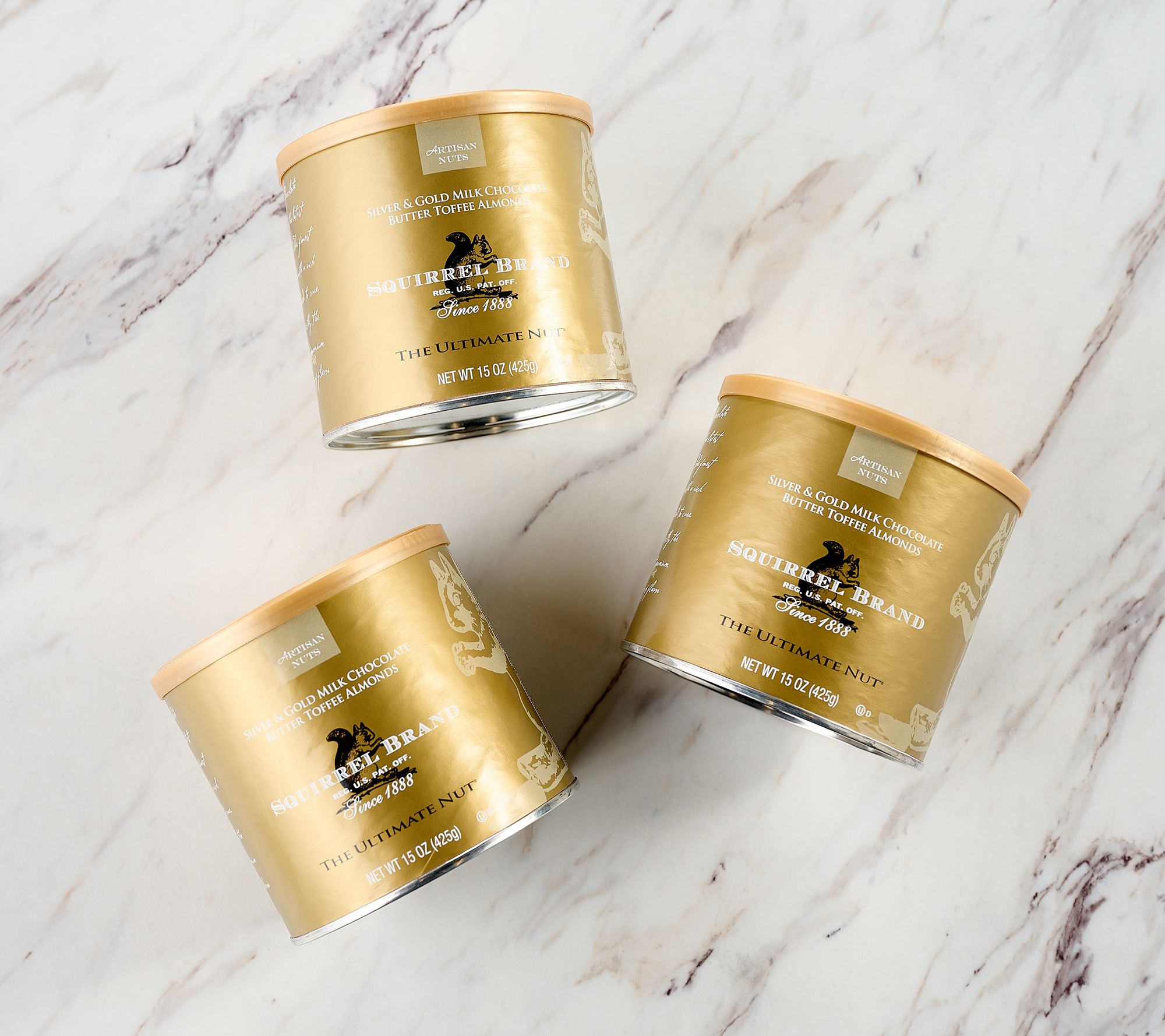 Squirrel Brand (3) 15 oz. Cans Silver & Gold Butter Toffee Almonds ...