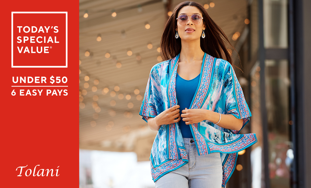 (QVC) Tolani Collection Printed Open Front Woven Kimono – TVShoppingQueens