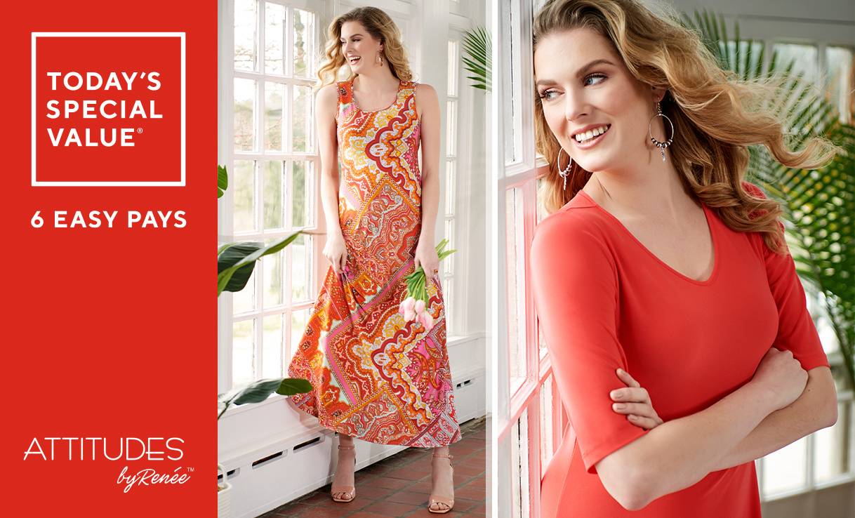 (QVC) Attitudes by Renee Set of 2 Printed & Solid Maxi Dresses ...