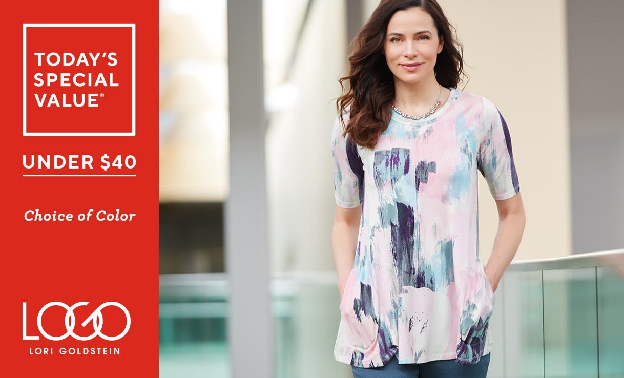 (QVC) LOGO by Lori Goldstein Rayon 230 Elbow-Sleeve Swing Top ...