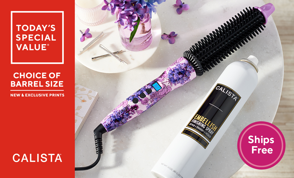 (QVC) Calista Perfecter Pro Heated Round Brush with Embellish Spray ...