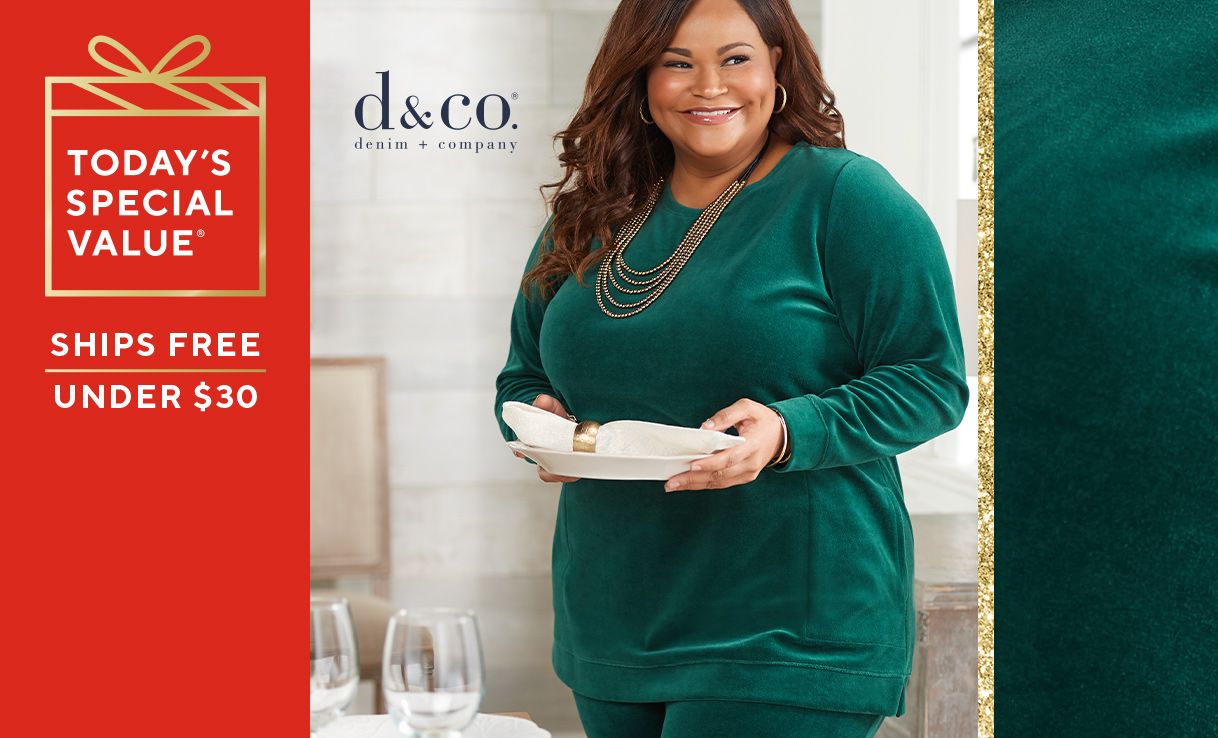 (QVC) Denim & Co. Velour Long-Sleeve Tunic With Pockets – TVShoppingQueens