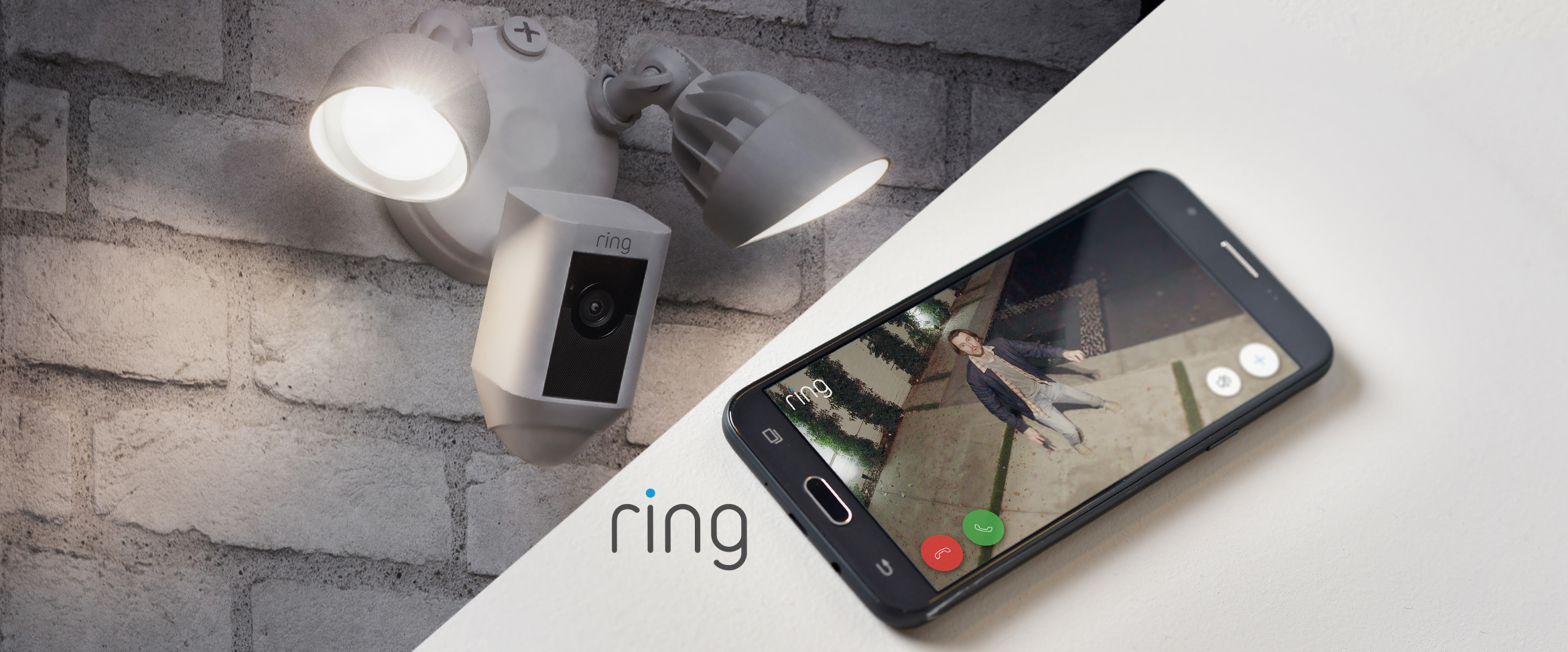 (QVC) Ring Floodlight Security Camera Wide Angle HD Two-Way Talk w/ 3 ...