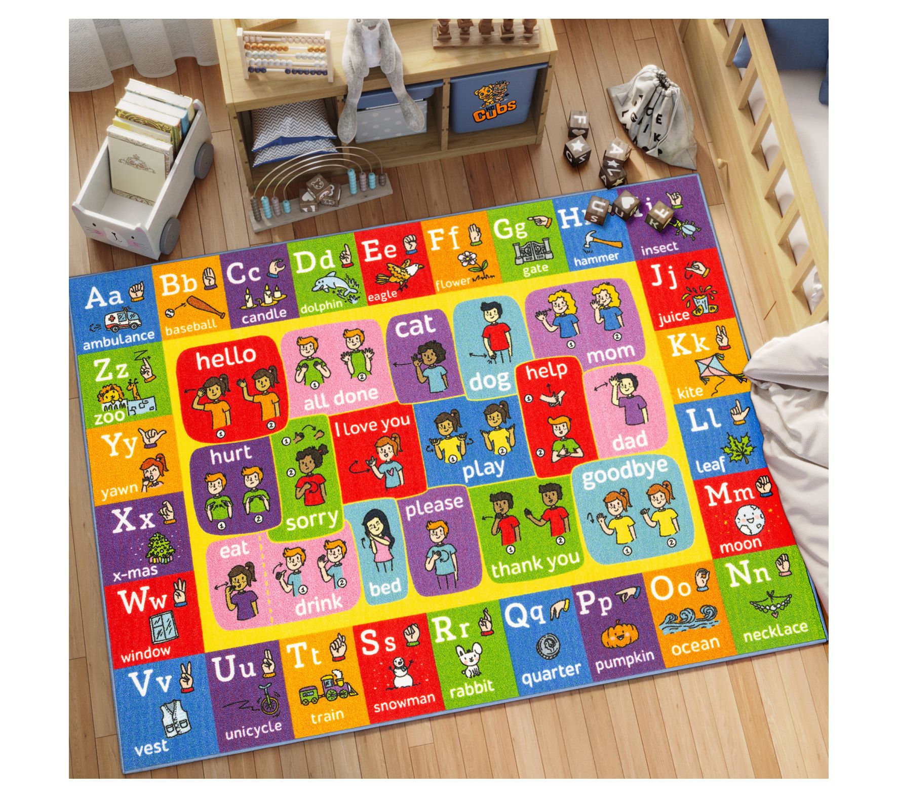 KC Cubs ABC Alphabet: ASL Sign Language Rug - 5x7' - QVC.com