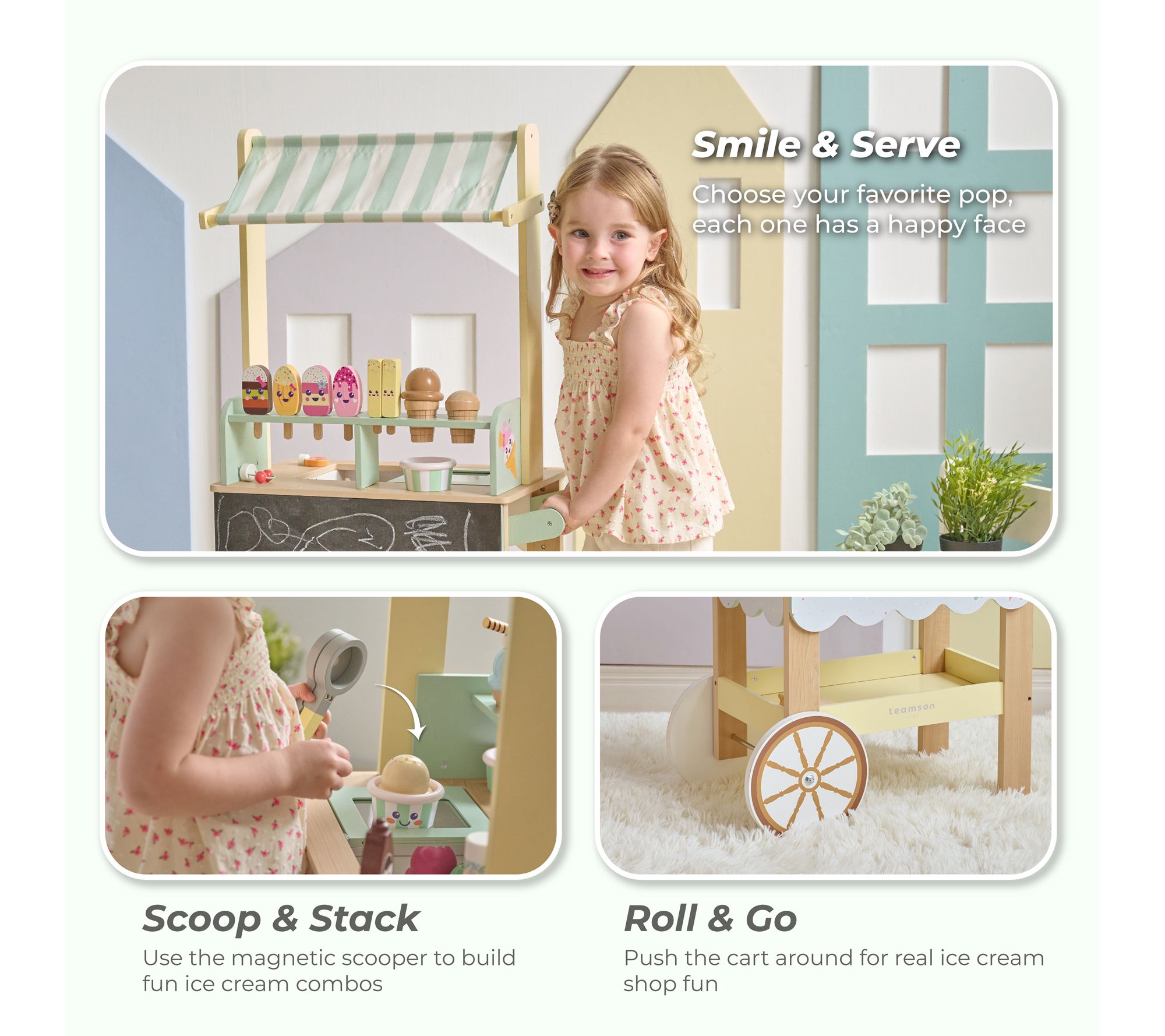 Teamson Kids Jolly Pals Wood Ice Cream Stand with Accessories - QVC.com