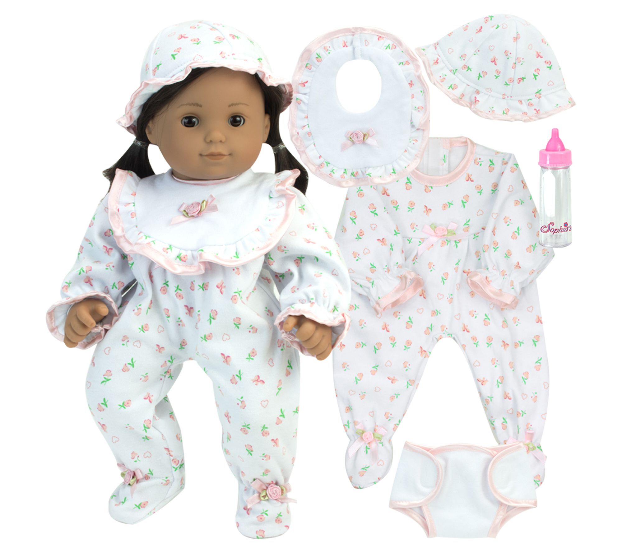 Sophia's 5-Piec e Floral Print Outfit and Bott le for 15'' Dol - QVC.com