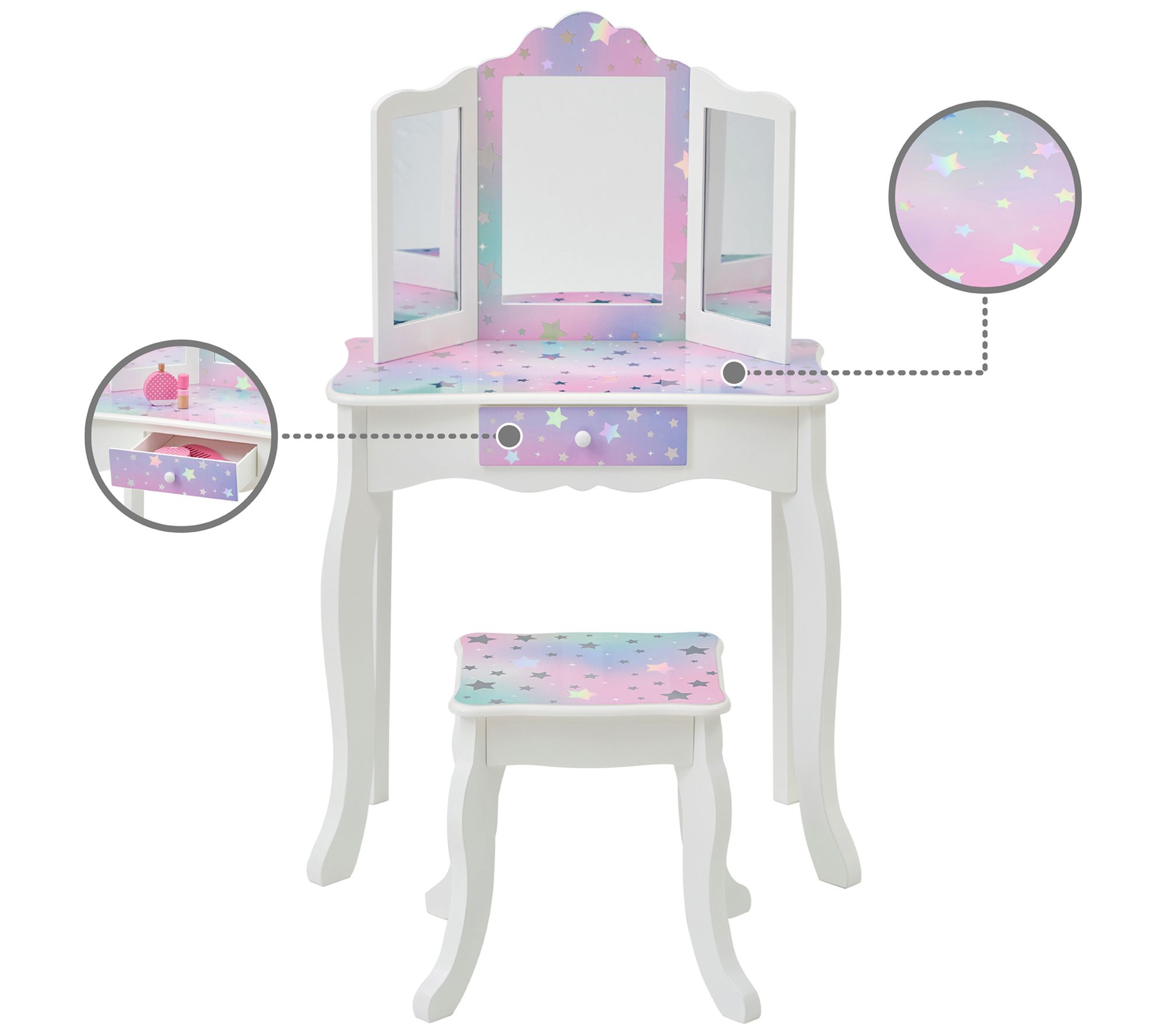 Teamson Kids Play Vanity with Tri-Fold Mirror &Stool - QVC.com
