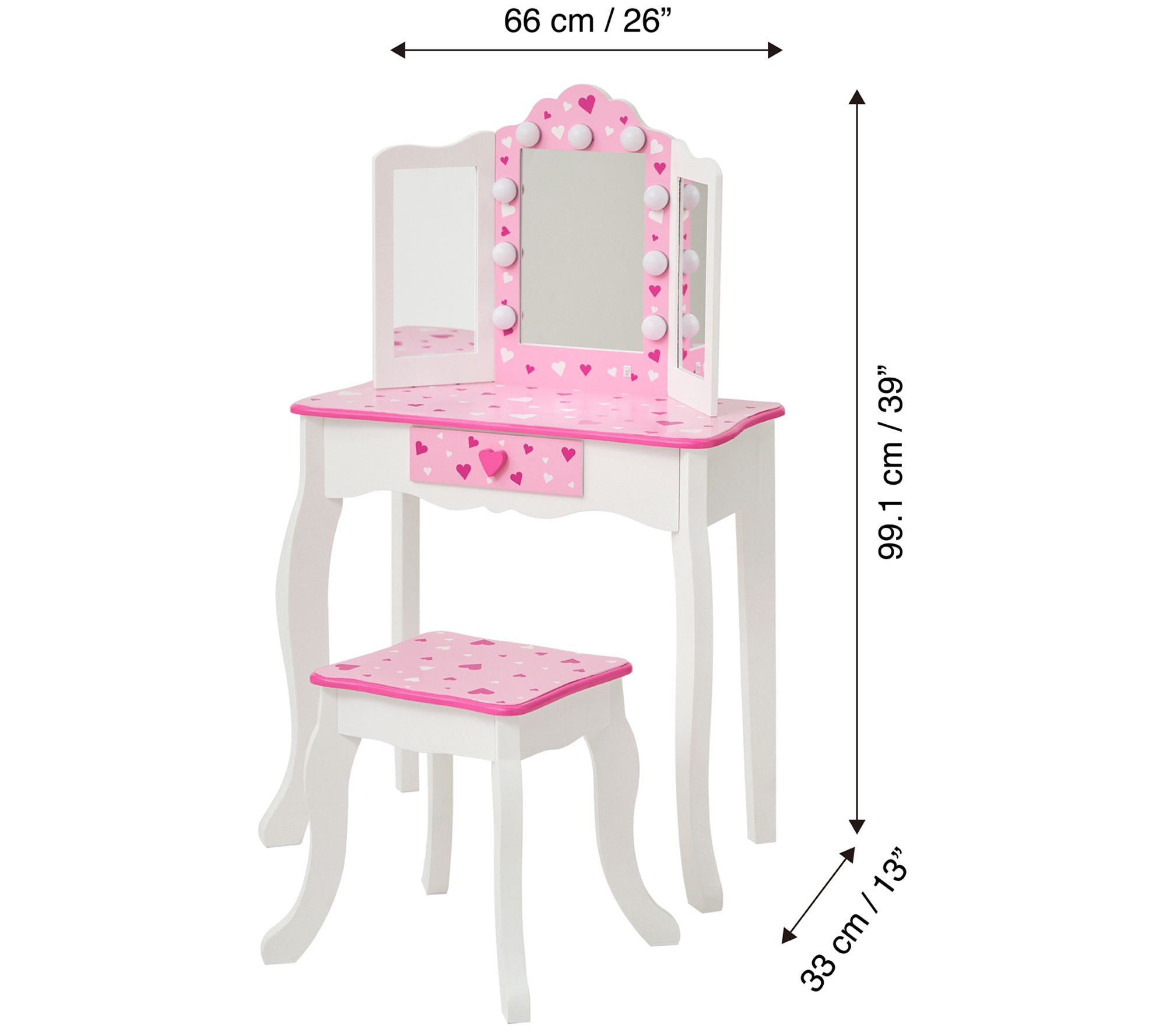 Teamson Kids Play Vanity with LED Tri-Fold Mirror & Stool - QVC.com