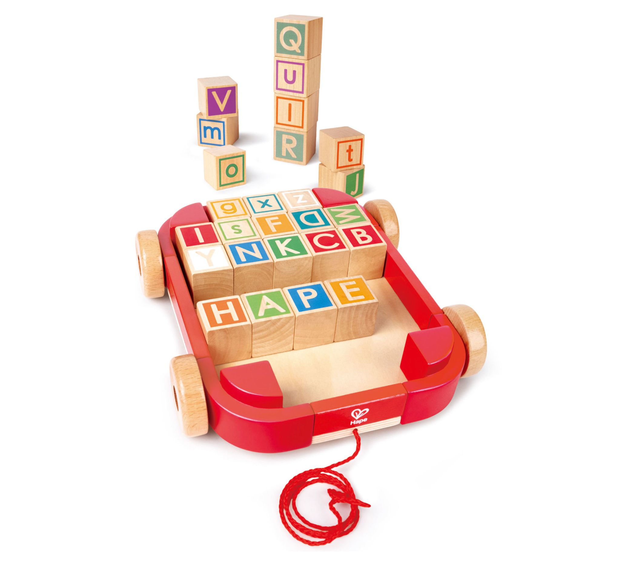 Hape Pull-Along Cart w/ Stacking ABC Letter Blocks - QVC.com