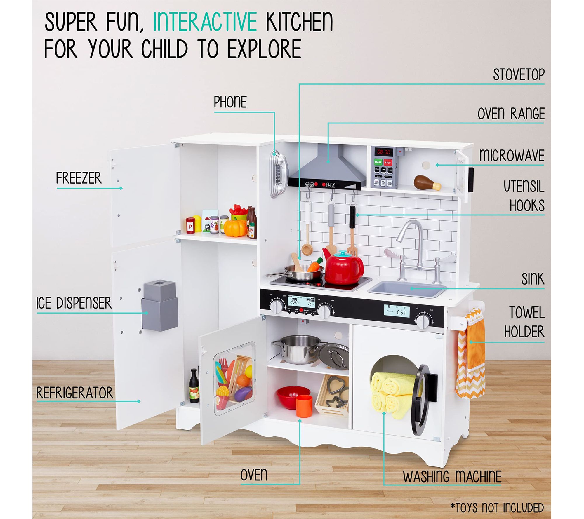 Lil' Jumbl Large Kids Kitchen Set, Wooden Pretend Play Set - QVC.com
