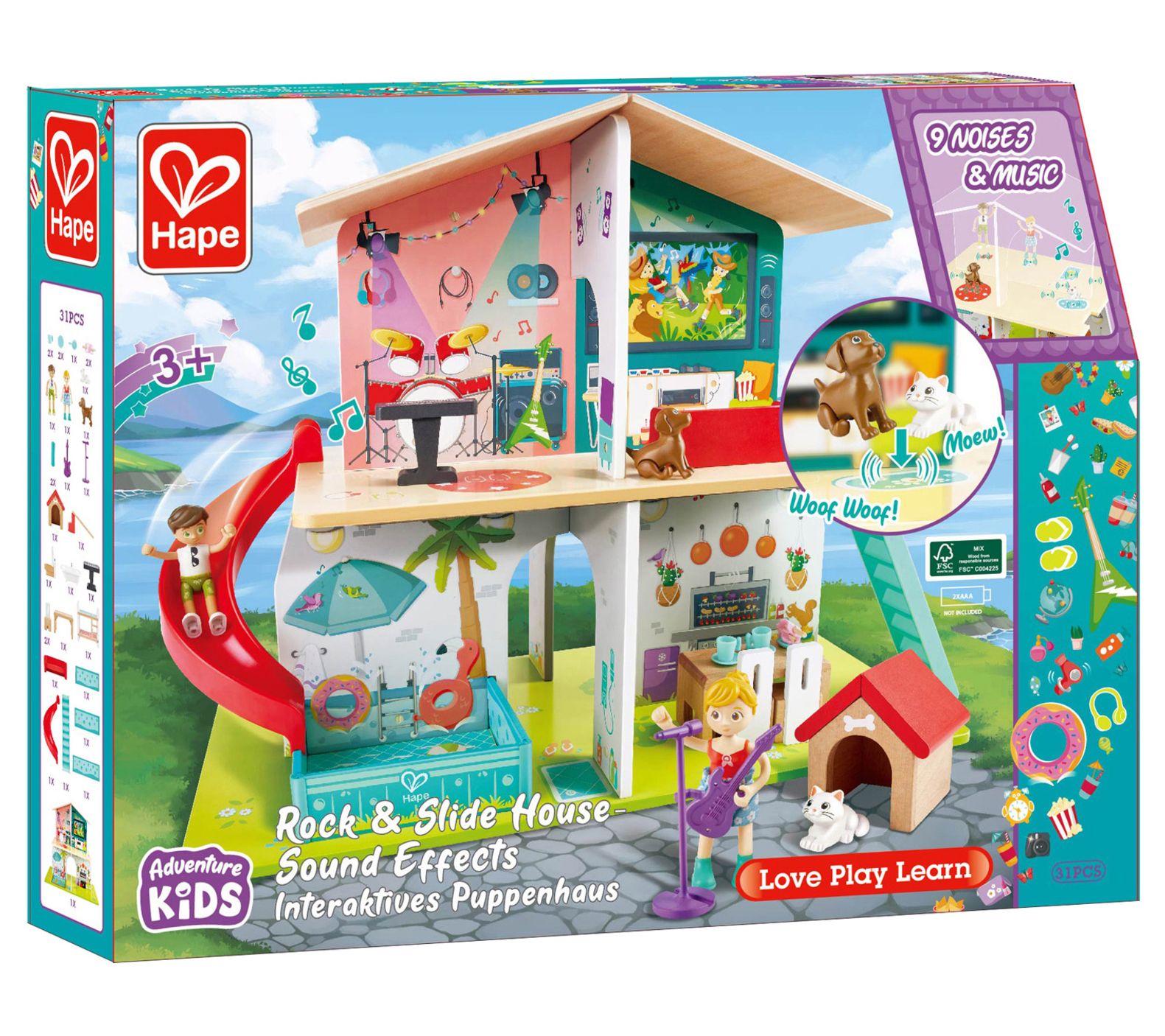 Hape Rock & Slide Dollhouse Playhouse With 8 Rooms - QVC.com