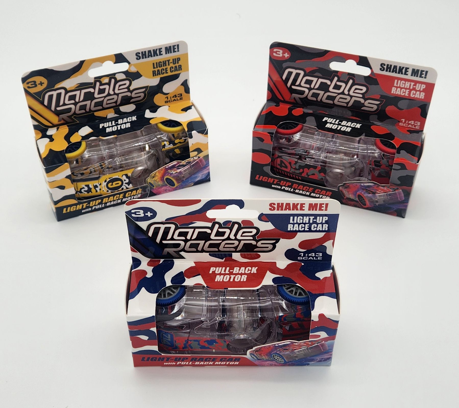 "As Is" Set of 3 Marble Racers Light Up Cars with Pull Back Motor - QVC.com