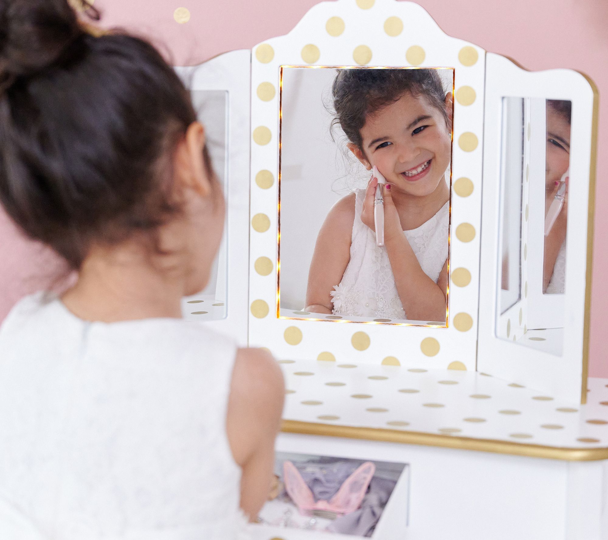 Polka Dot Prints Play Vanity Set with LED Light - QVC.com
